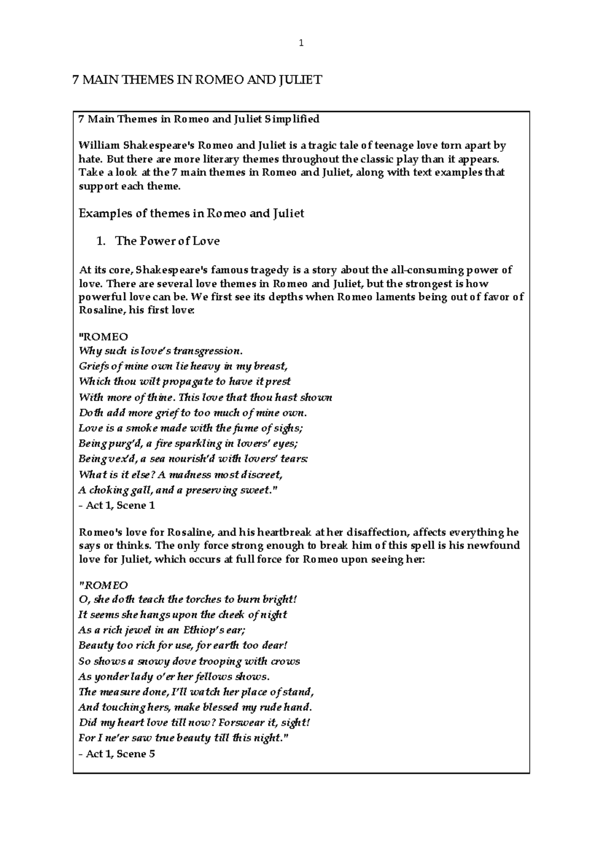 7 MAIN Themes IN Romeo AND Juliet - 7 MAIN THEMES IN ROMEO AND JULIET 7 ...