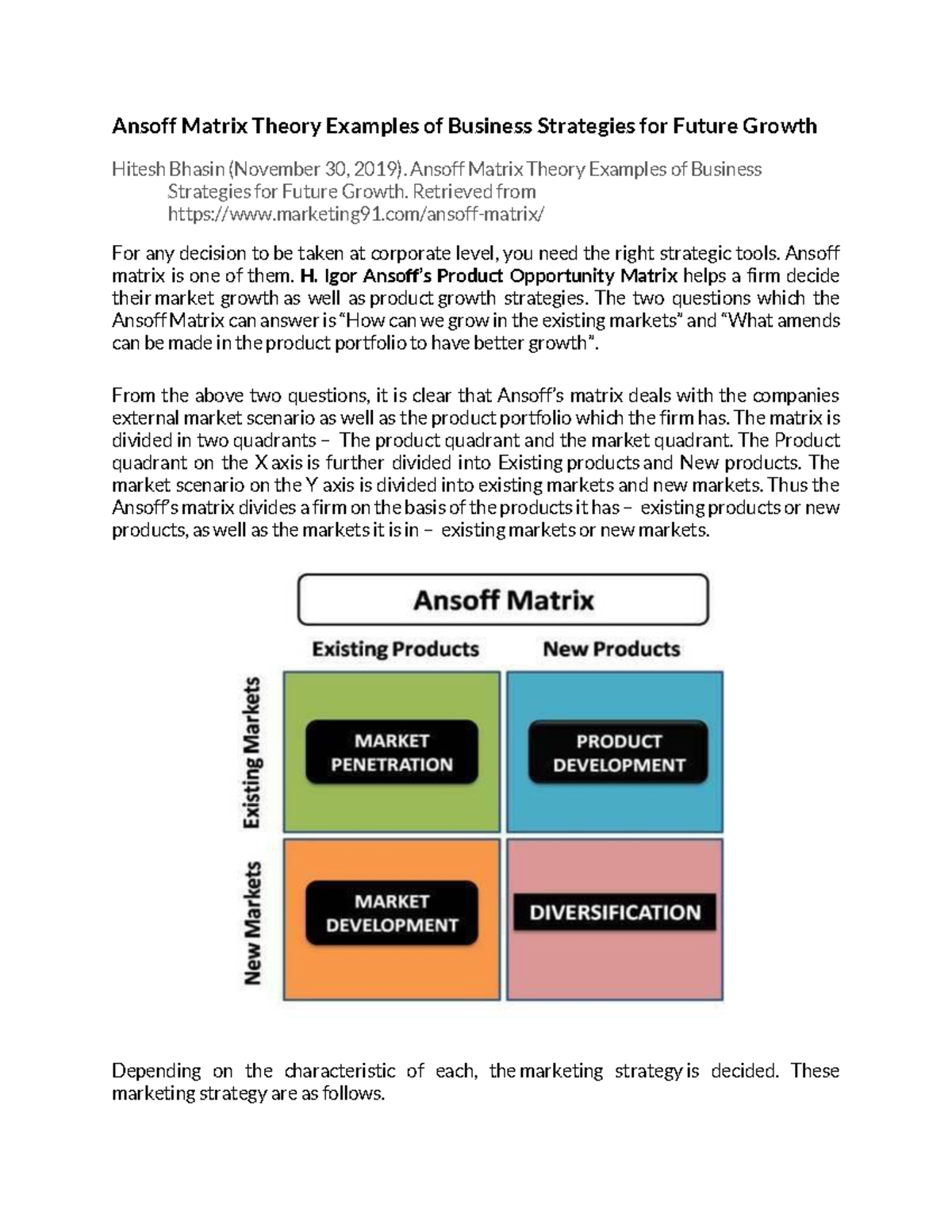 Key Framework Notes - Ansoff's Product Opportunity Matrix Explained ...