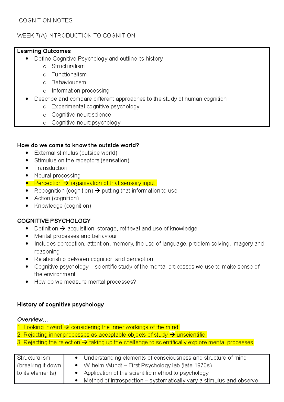 Advanced Topics in Cognition Notes - COGNITION NOTES WEEK 7(A ...