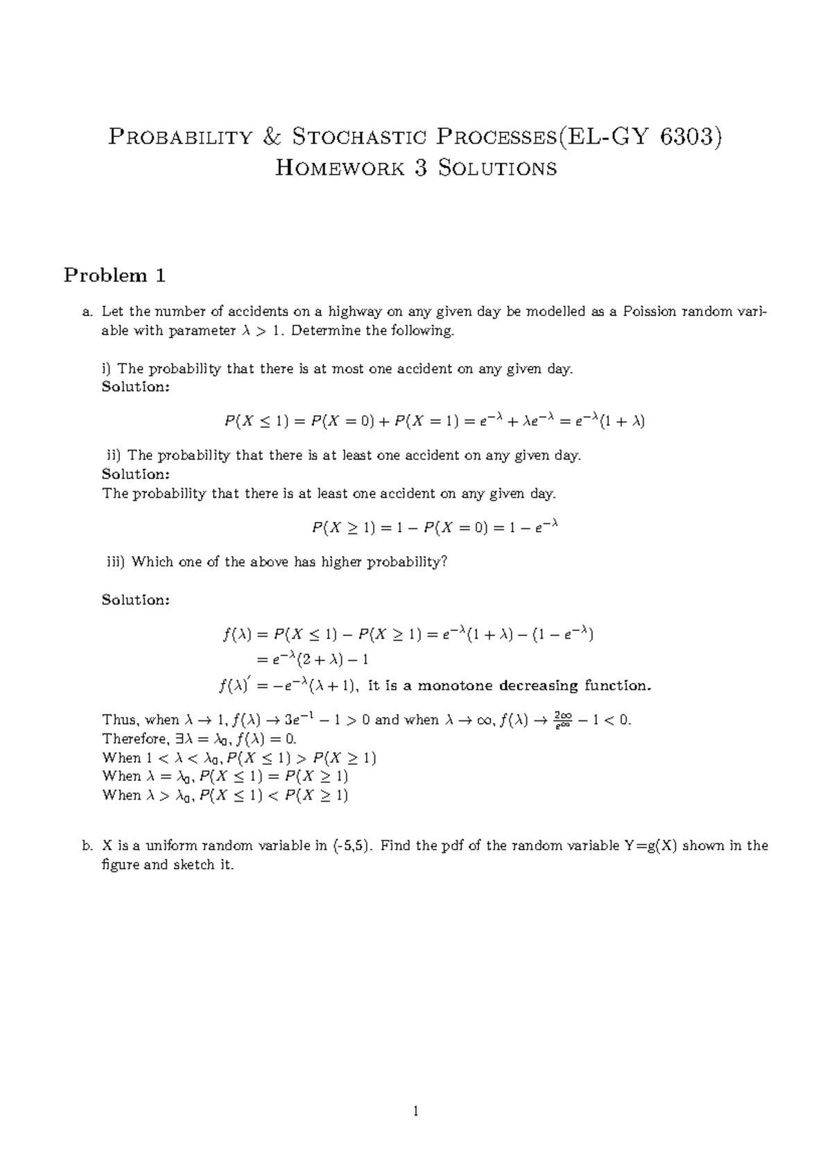 HW3 Solution - Probability & Stochastic Processes(EL-GY 6303) Homework 3 Solutions Problem 1 a ...