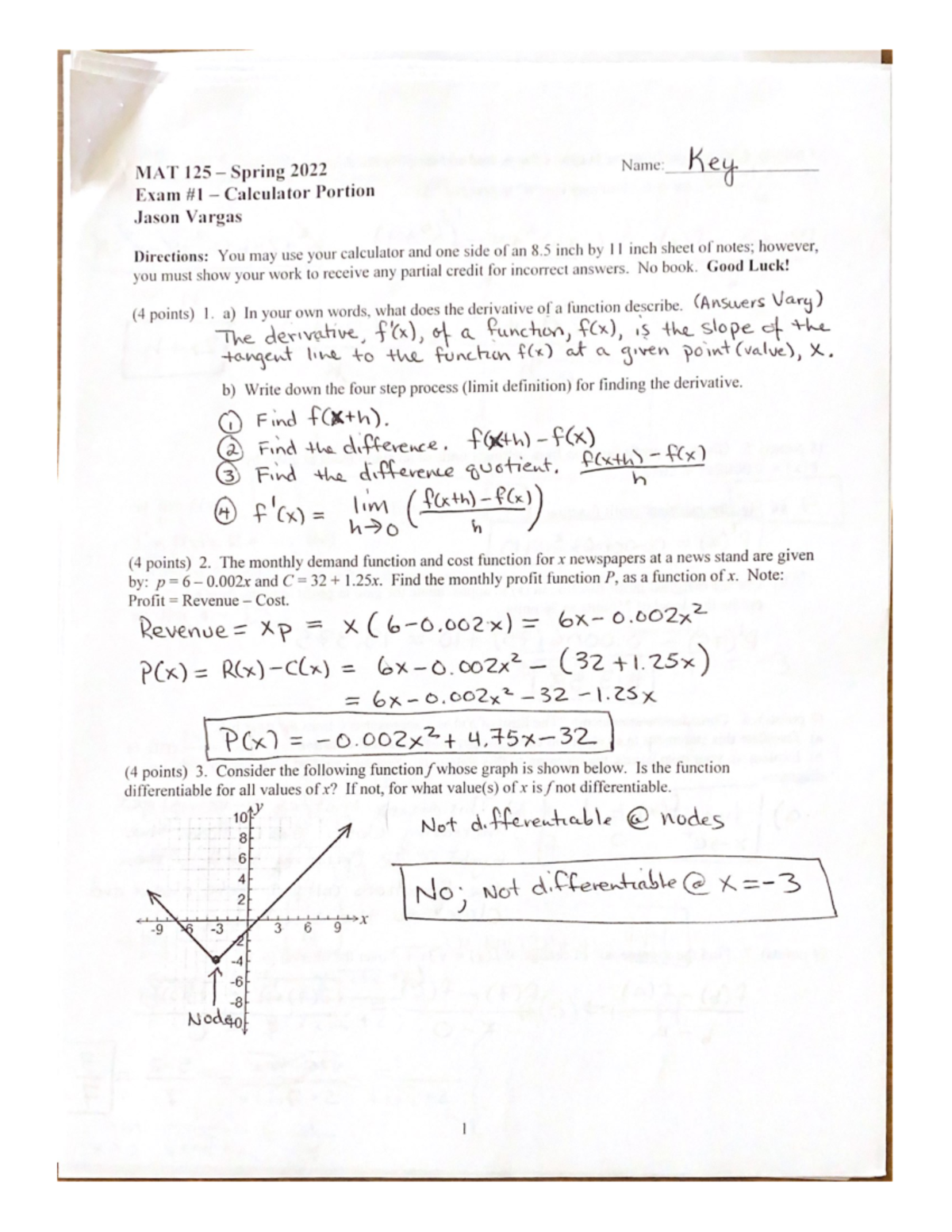 Exam 1 2022 Key - MAT 125 - Studocu