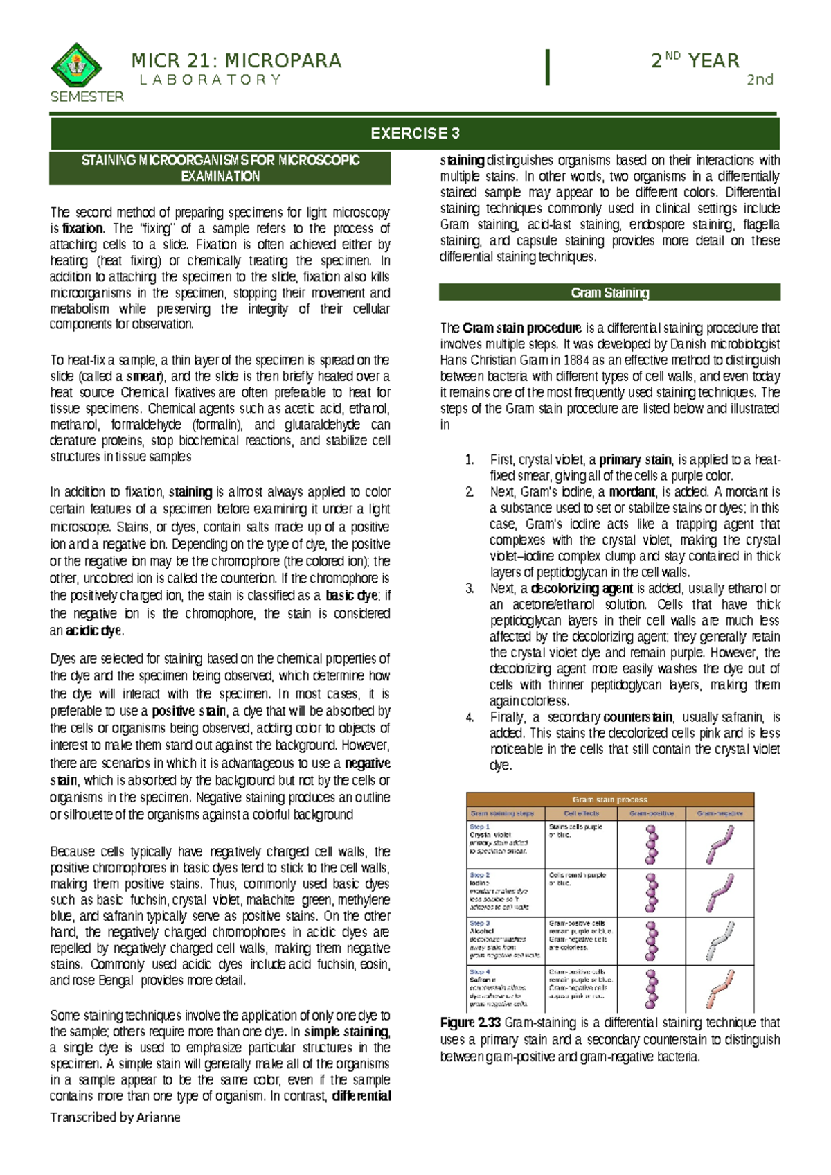 Micro EX. 3 LAB - EXERCISE 3 MICR 21: MICROPARA 2 ND YEAR L A B O R A T O R Y 2nd SEMESTER ...