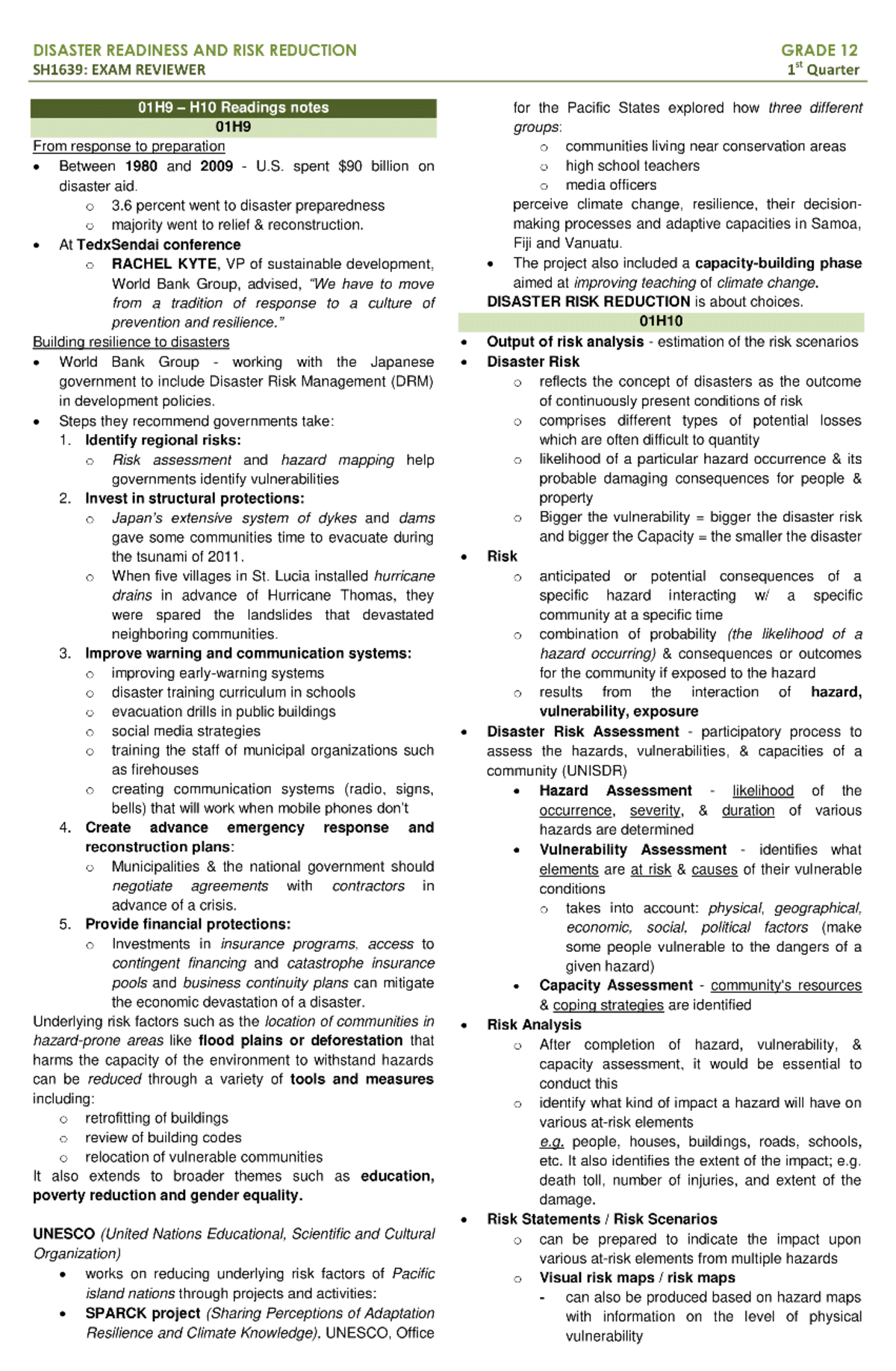 Disaster risk reduction readings - Disaster Readiness and Risk ...