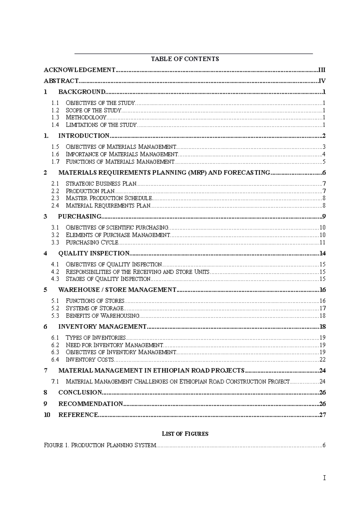 Material Management Final Paper - TABLE OF CONTENTS - Studocu