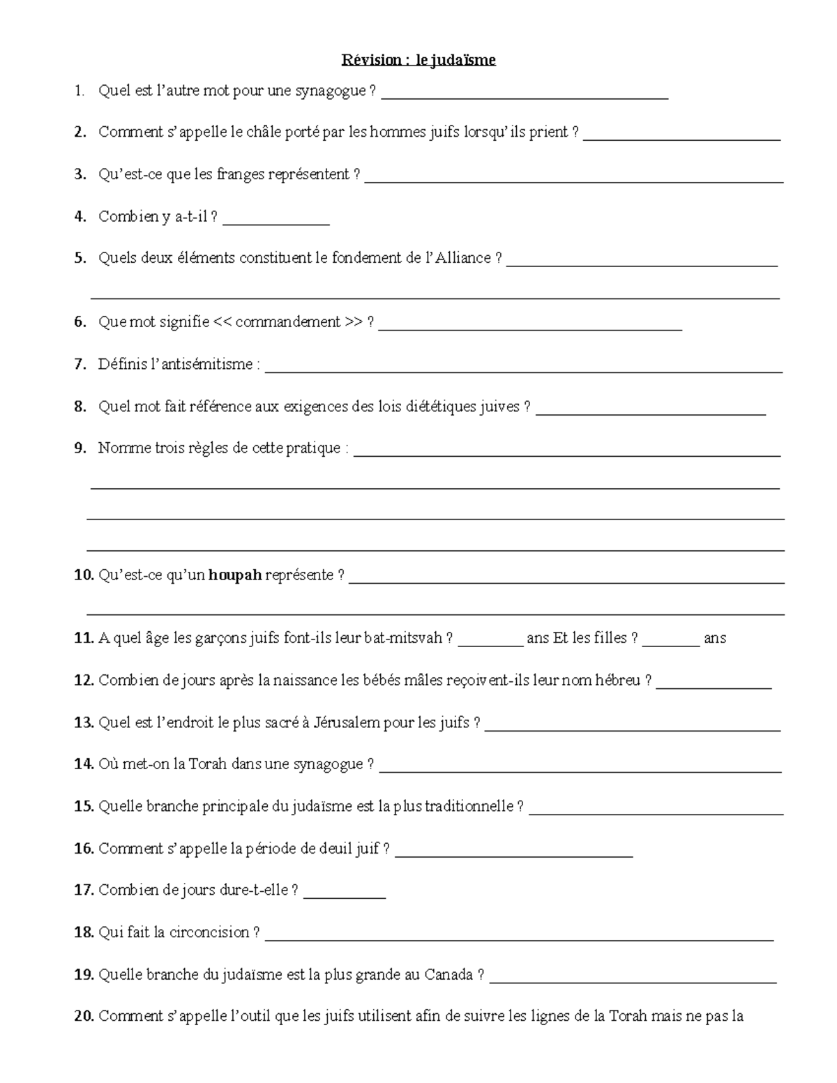 Révision - Final exam revision - Révision : le judaïsme Quel est l ...