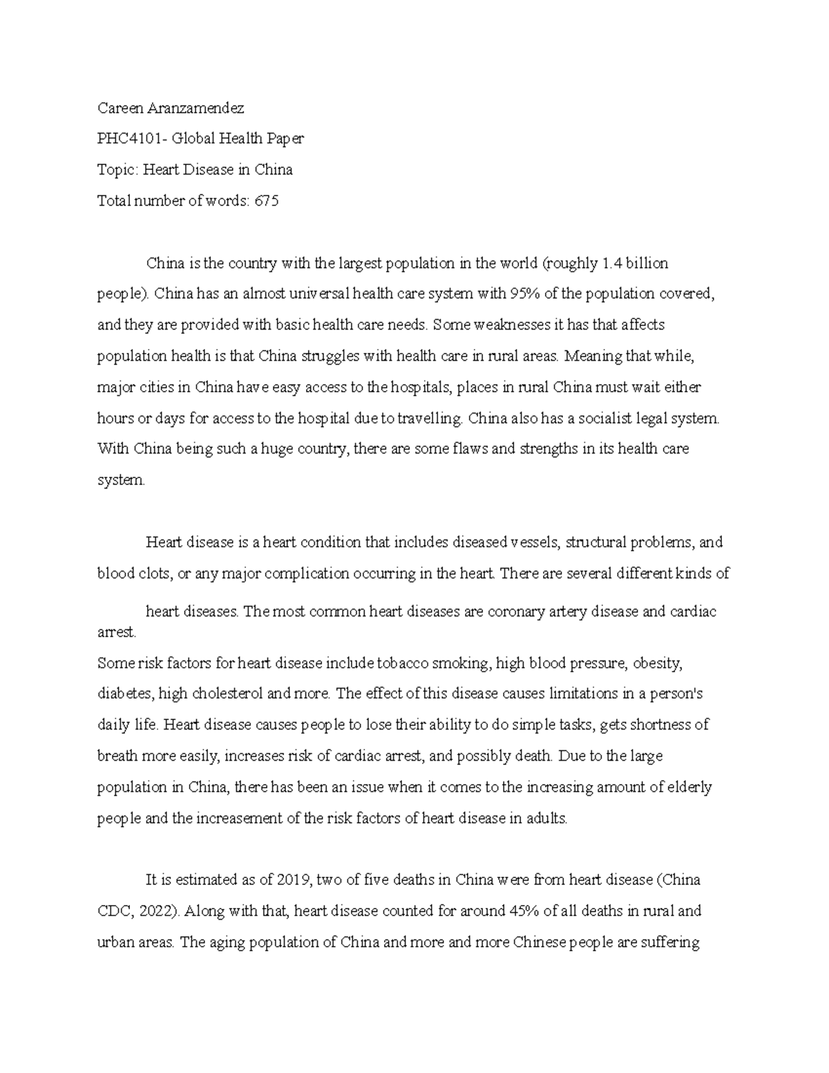 Global Health Paper - Careen Aranzamendez PHC4101- Global Health Paper ...