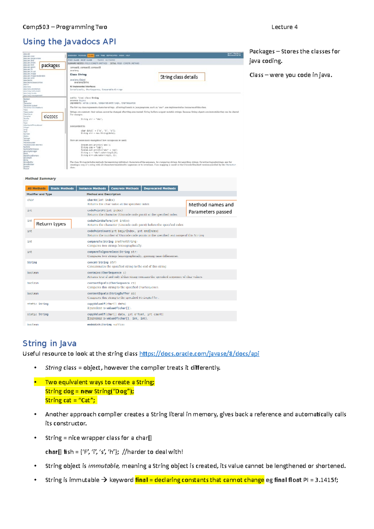 Programming Two Lecture Four Notes - Comp503 – Programming Two Lecture ...