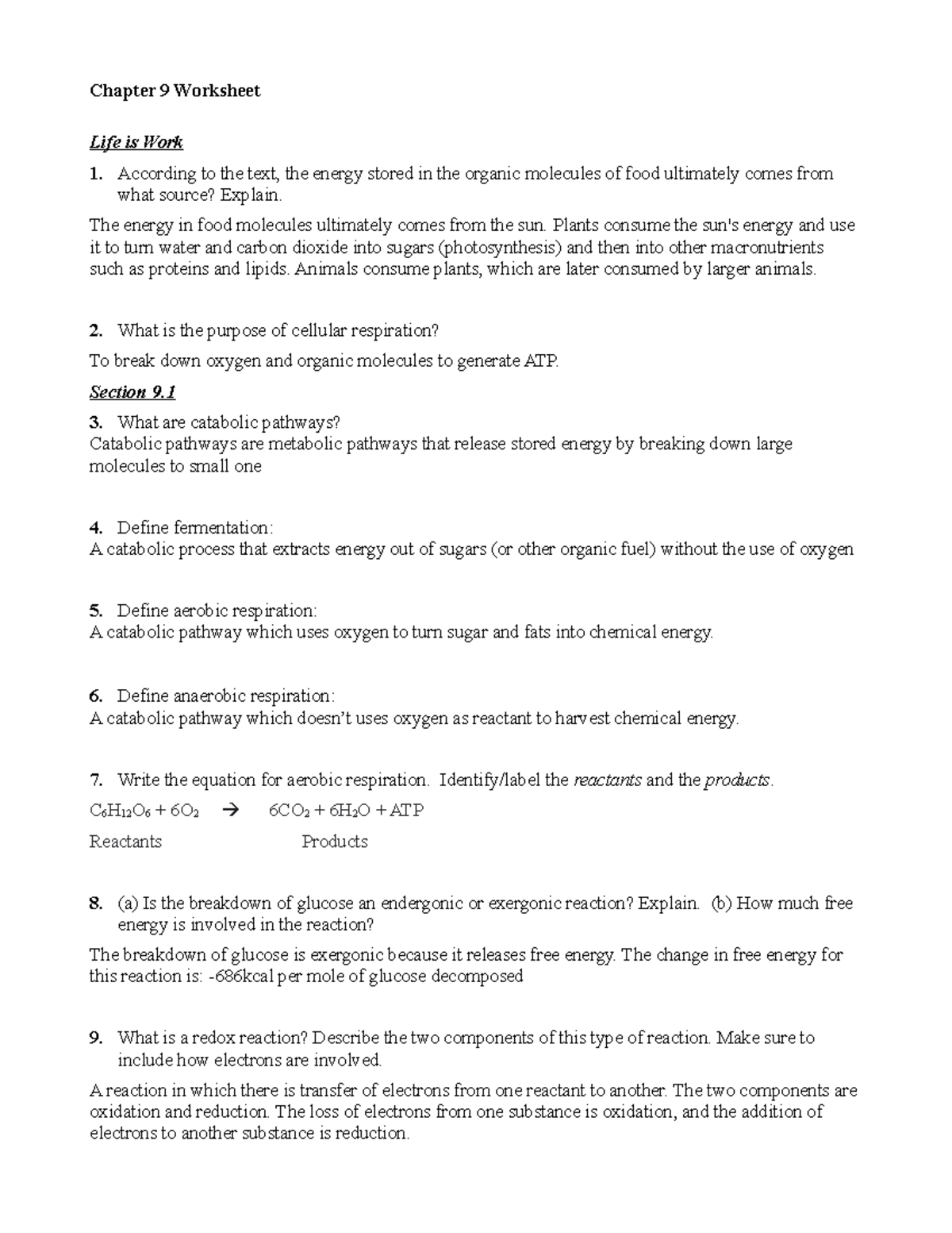 Chapter 9 Worksheet - Chapter 9 Worksheet Life is Work 1. According to ...