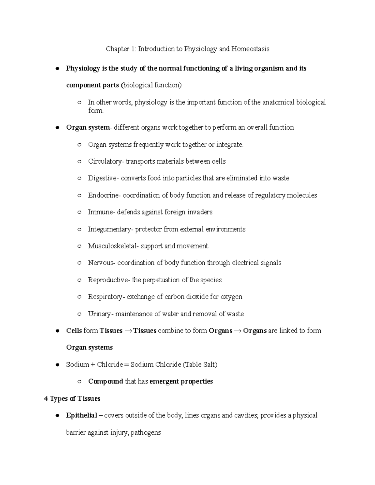 Physiology Unit 1 Notes Study Guide - Chapter 1: Introduction to ...
