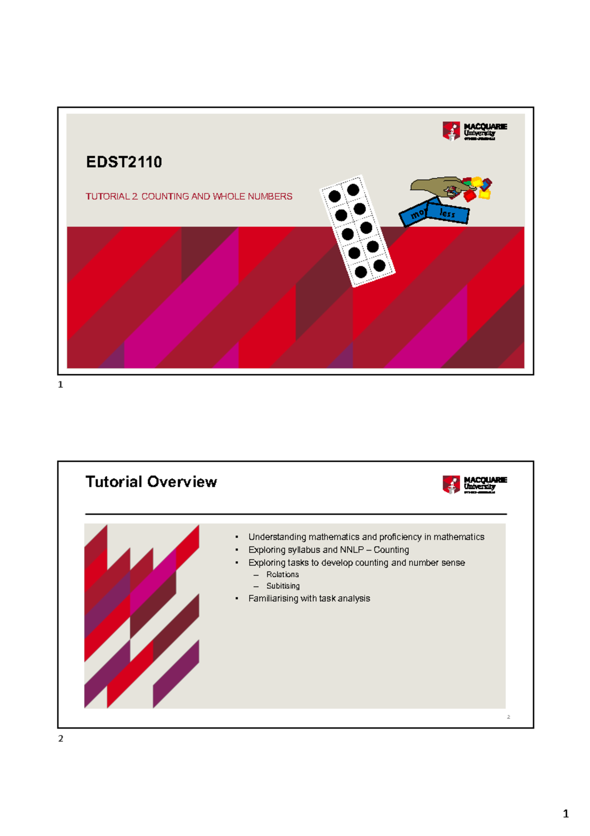 EDST2110 T2 Slides 2022 - EDST TUTORIAL 2. COUNTING AND WHOLE NUMBERS ...