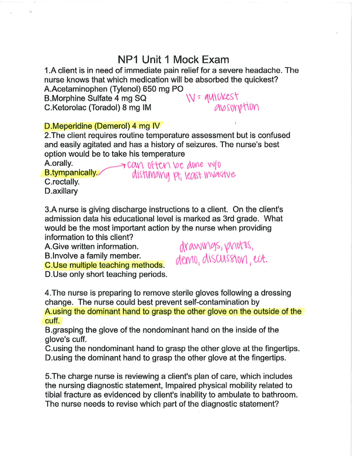 Unit 1 - Mock Exam - The nurse knows that which medication will be ...