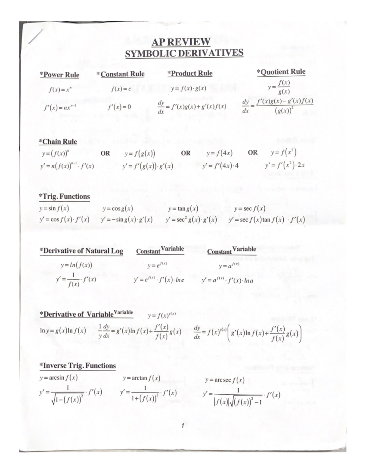 AP Review Symbolic Derivatives - Studocu