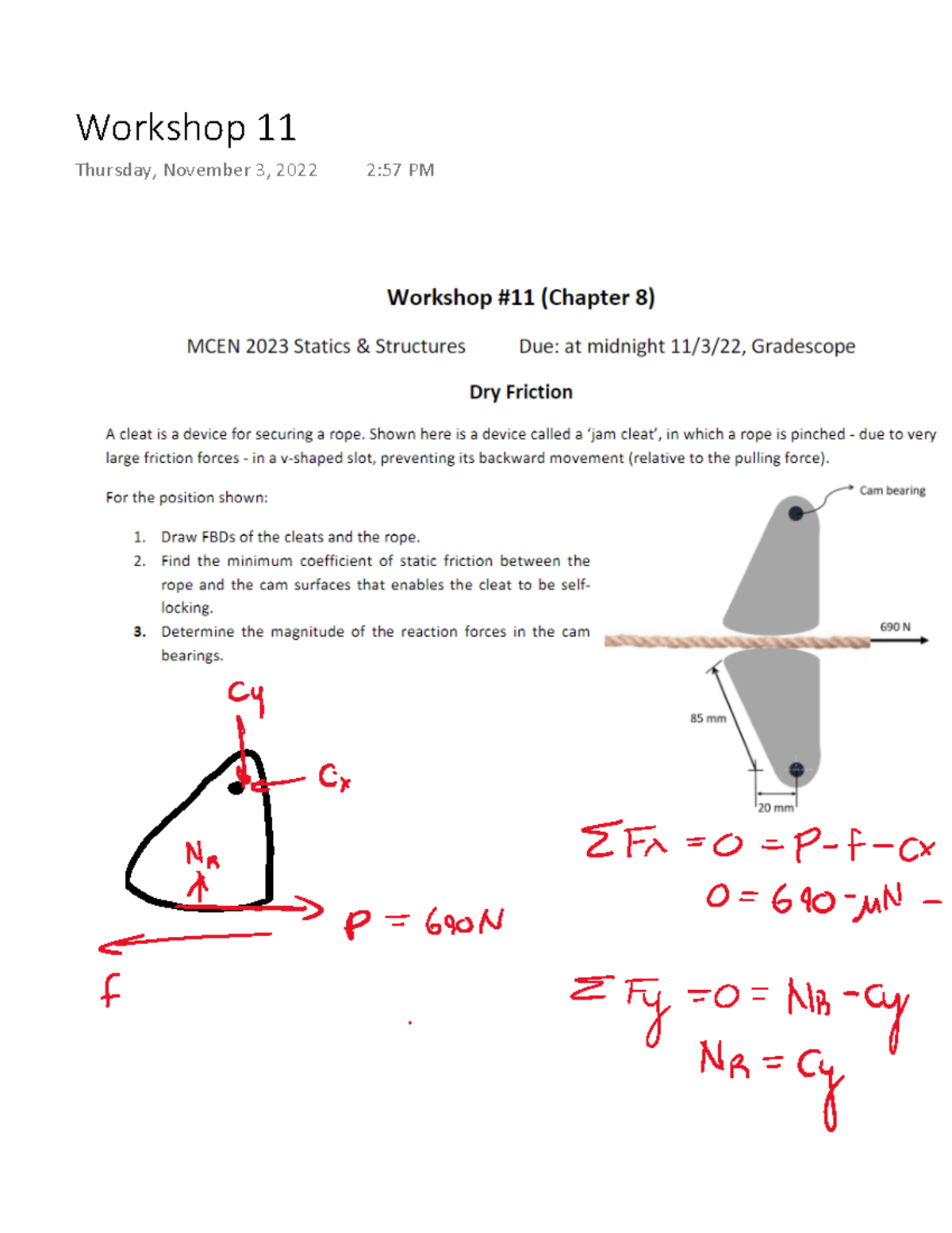 Workshop 11 - Professor: Lynch, Maureen Ellen - MCEN 2023 - Workshop 11 ...