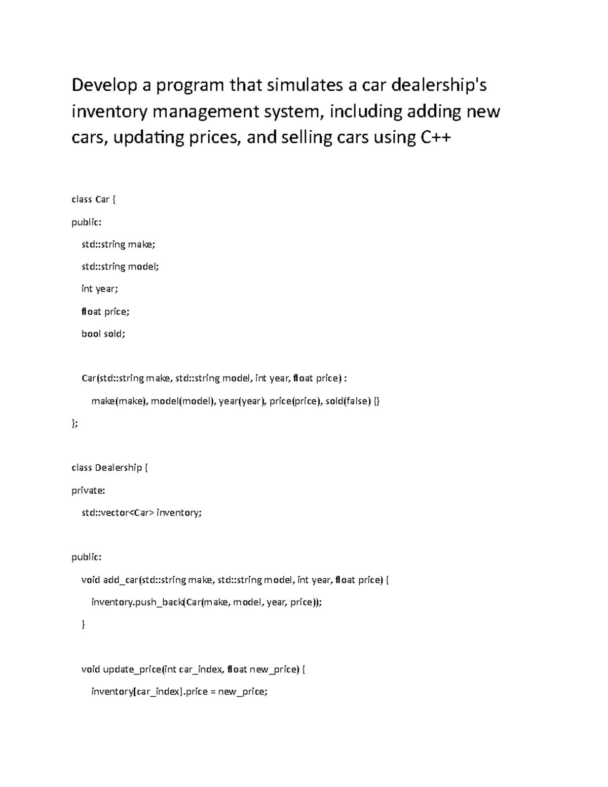 Comp6076 Assign 02 C Develop A Program That Simulates A Car Dealerships Inventory