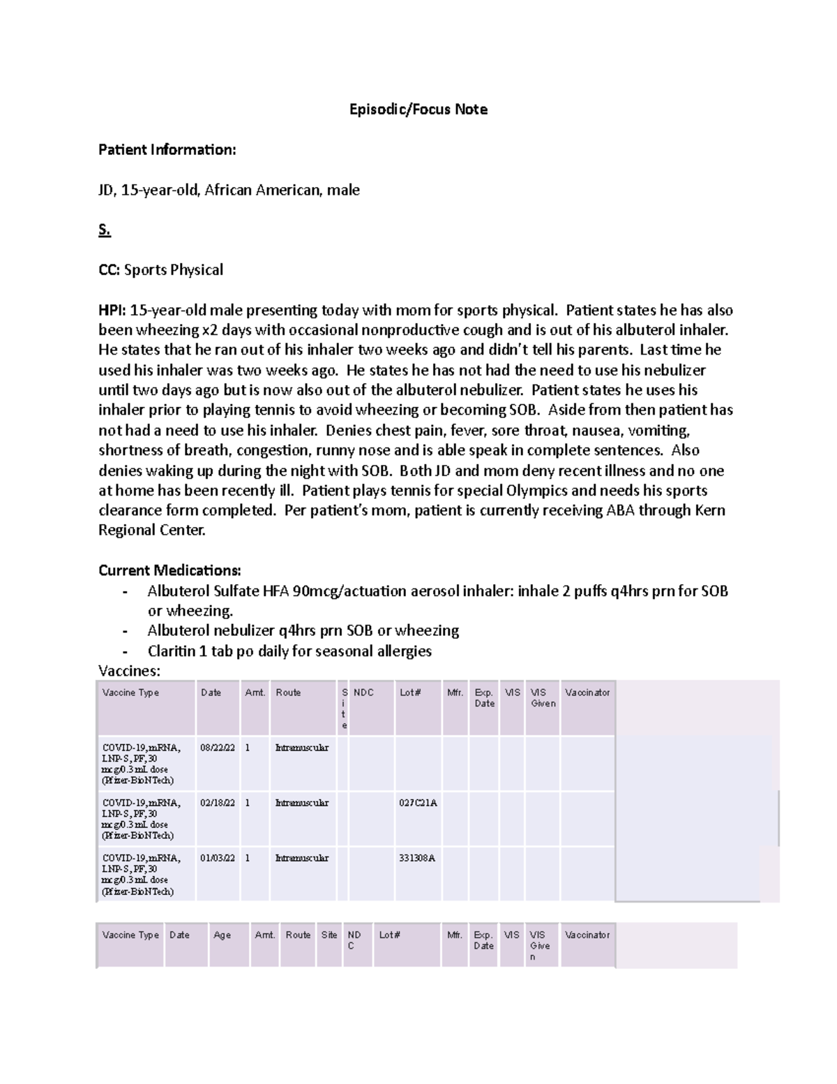 Prac6541 - Episodic focus soap note on adolescent patient - Episodic ...