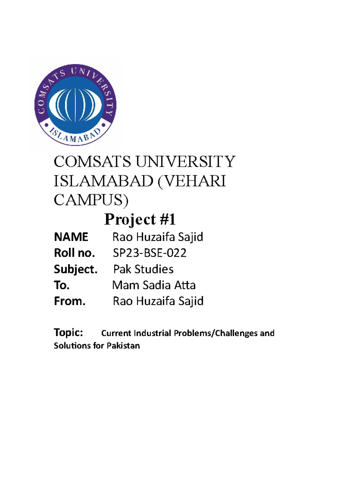 Project pak study - COMSATS UNIVERSITY ISLAMABAD (VEHARI CAMPUS ...