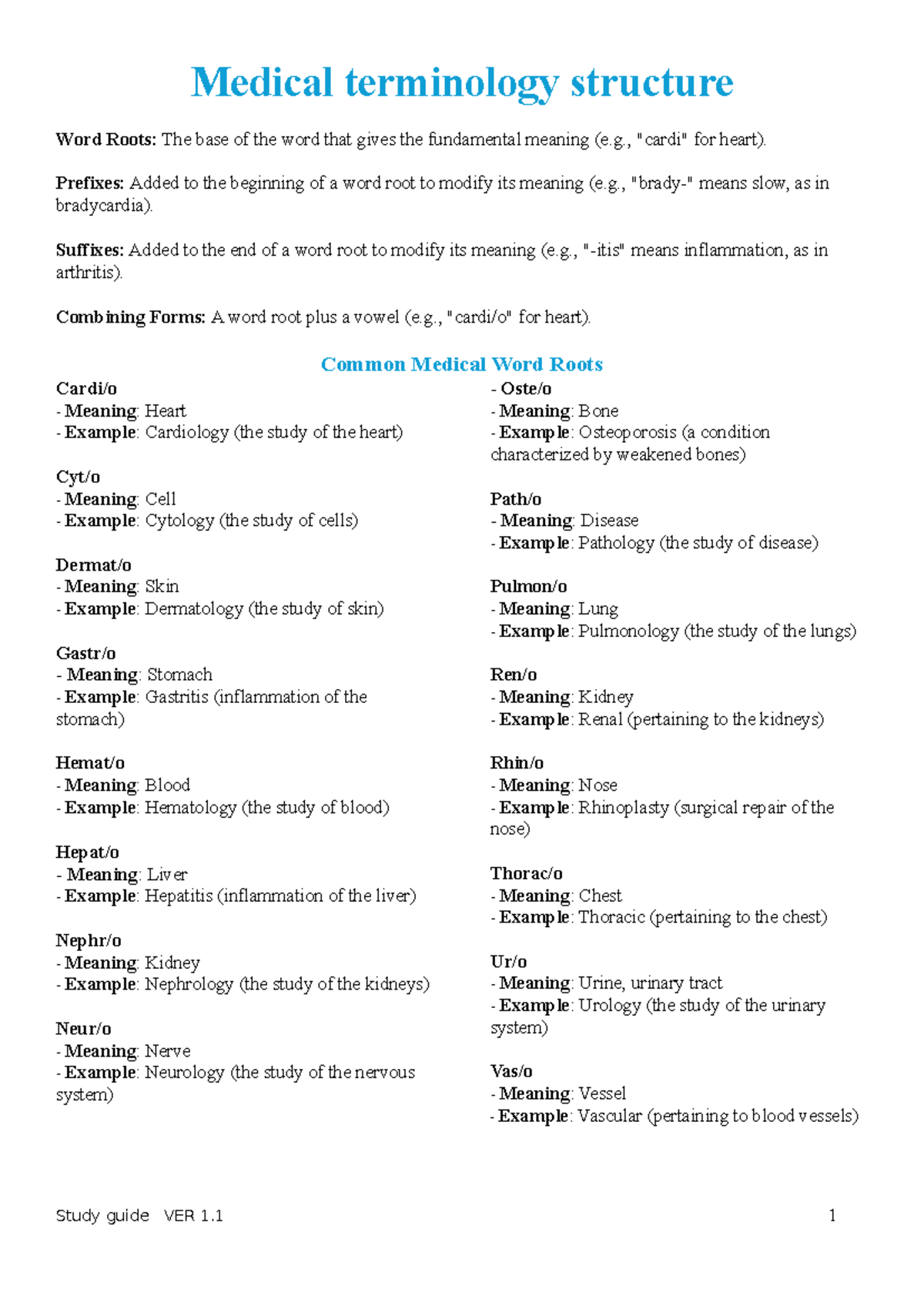 VCE VET Allied Health Exam Study - Medical terminology structure Word ...