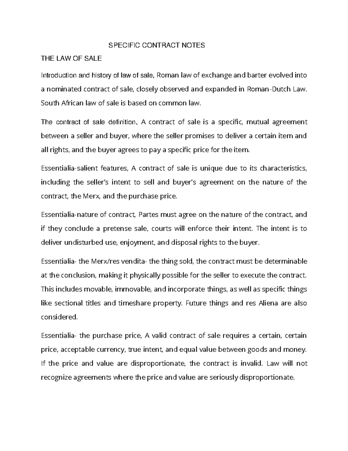 Specific Contract - simplified notes - SPECIFIC CONTRACT NOTES THE LAW ...