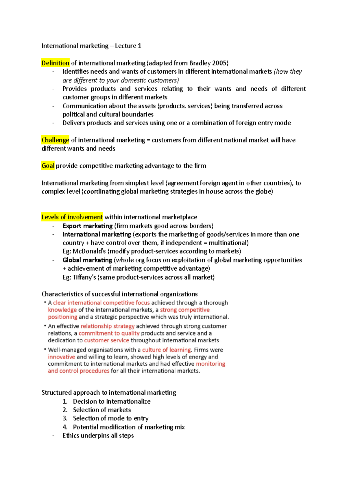 1 - Intro - Lecture notes 1 - International marketing – Lecture 1 ...