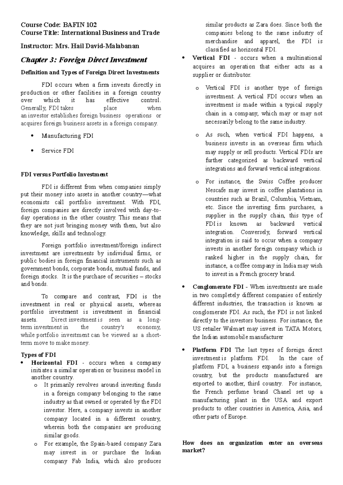 Notes - Bafin Chapter (3-6) - Course Code: BAFIN 102 Course Title ...