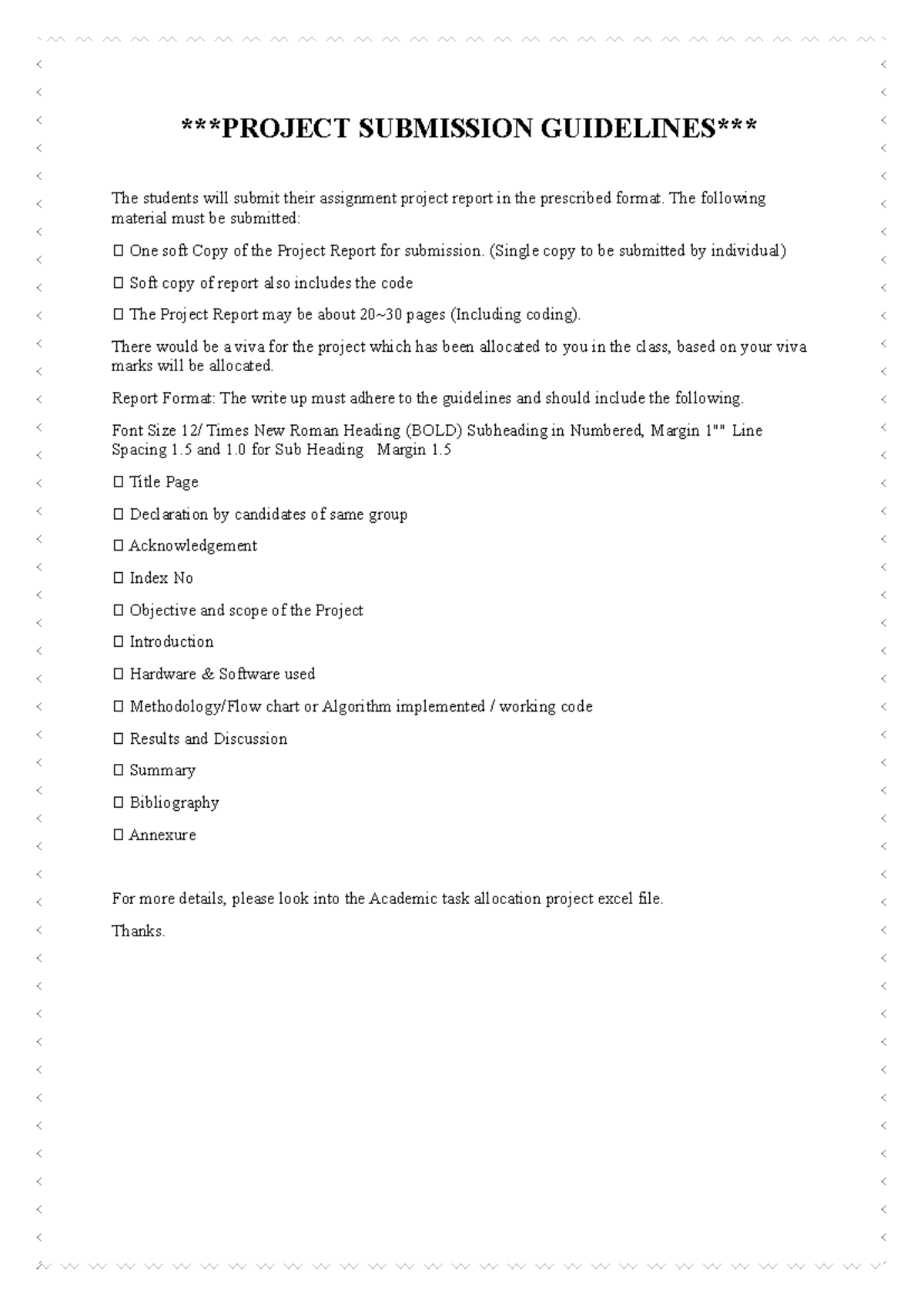 Project Submission Guidelines.doc - PROJECT SUBMISSION GUIDELINES The students will submit their ...