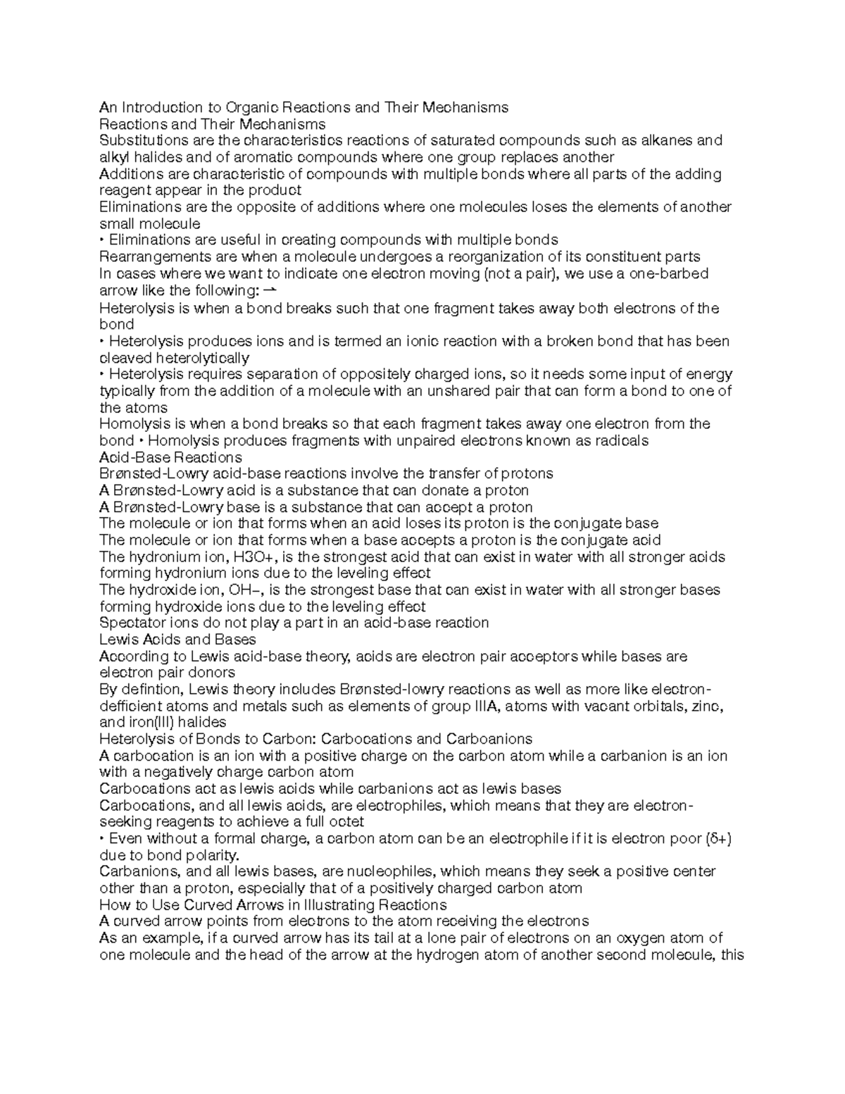 OC 7 - Notes - An Introduction to Organic Reactions and Their ...