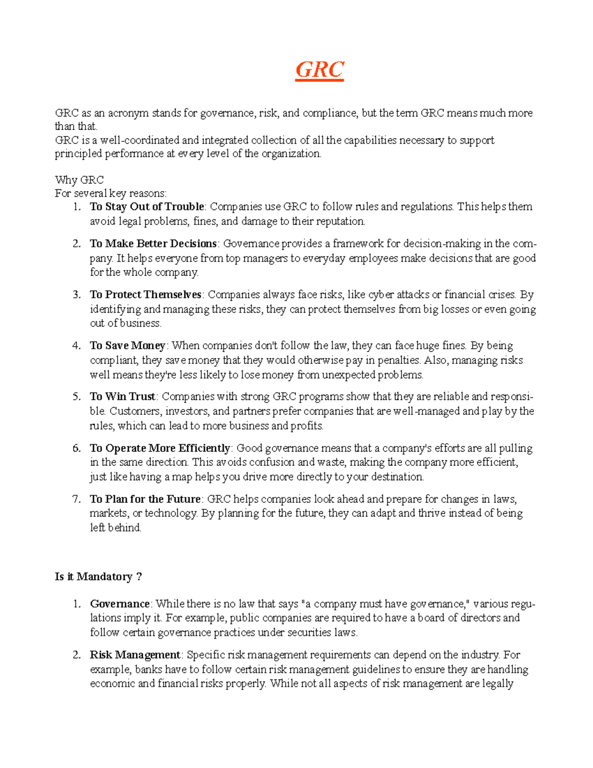 GRC - Document with Reguations - GRC GRC as an acronym stands for ...