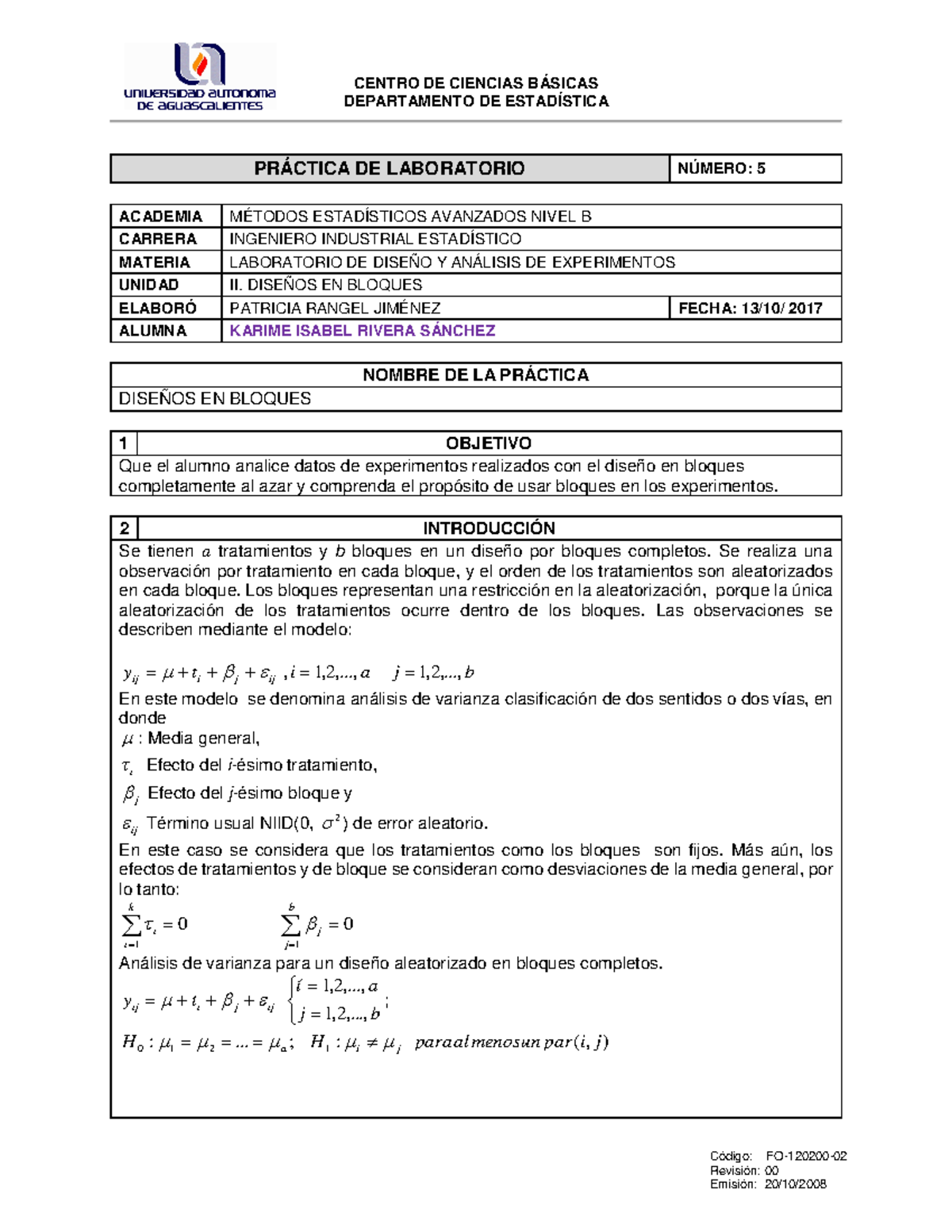 Pr Ã¡ctica de Laboratorio 5. Dise Ã±o en Bloques Completamente al Azar - CENTRO DE CIENCIAS ...