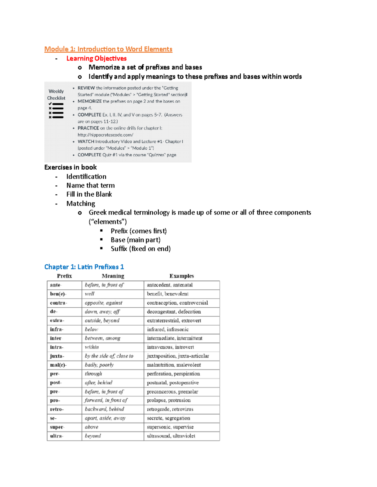 Medical Terminolgy Notes (Unit 1) - Module 1: Introduction to Word ...
