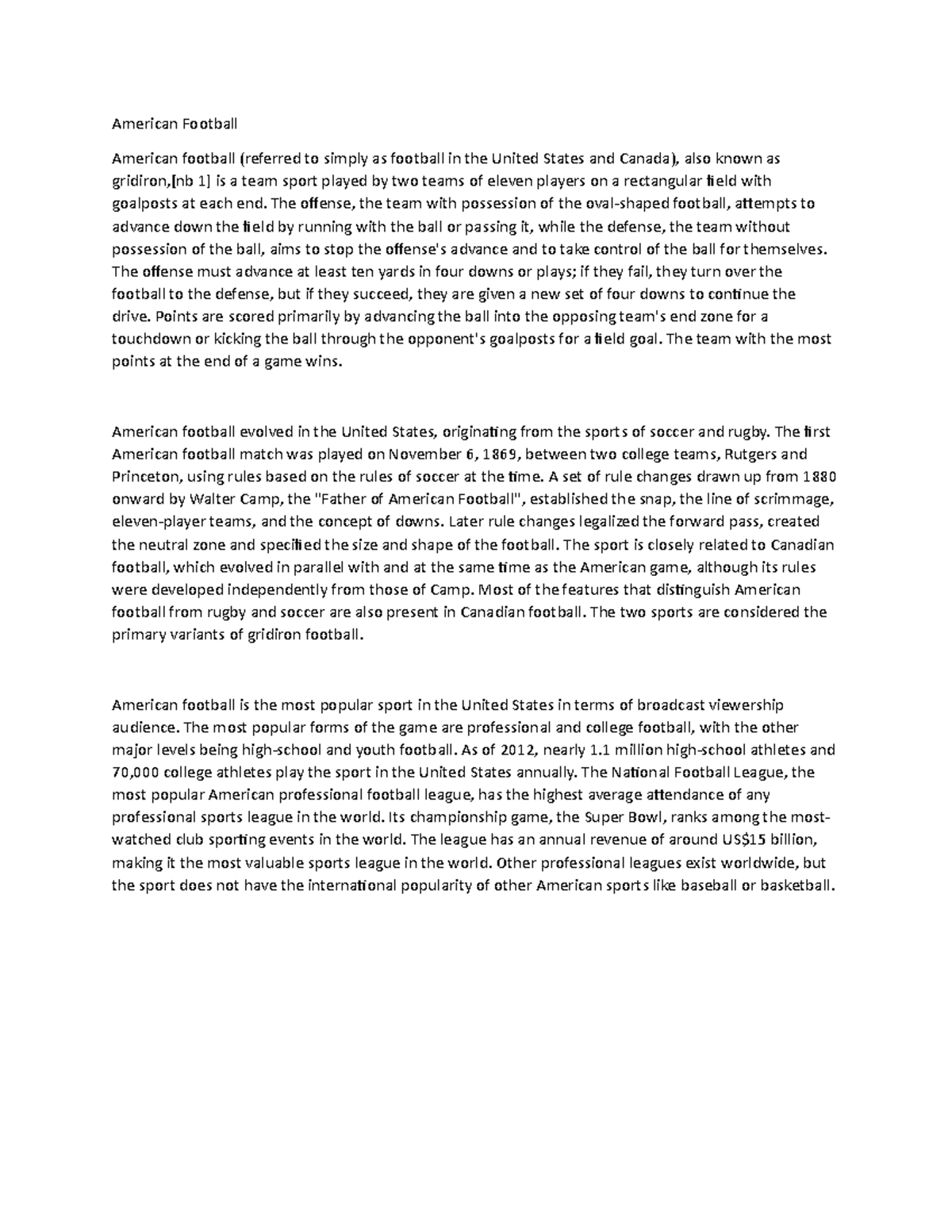 American Football - assignemnt - American Football American football ...