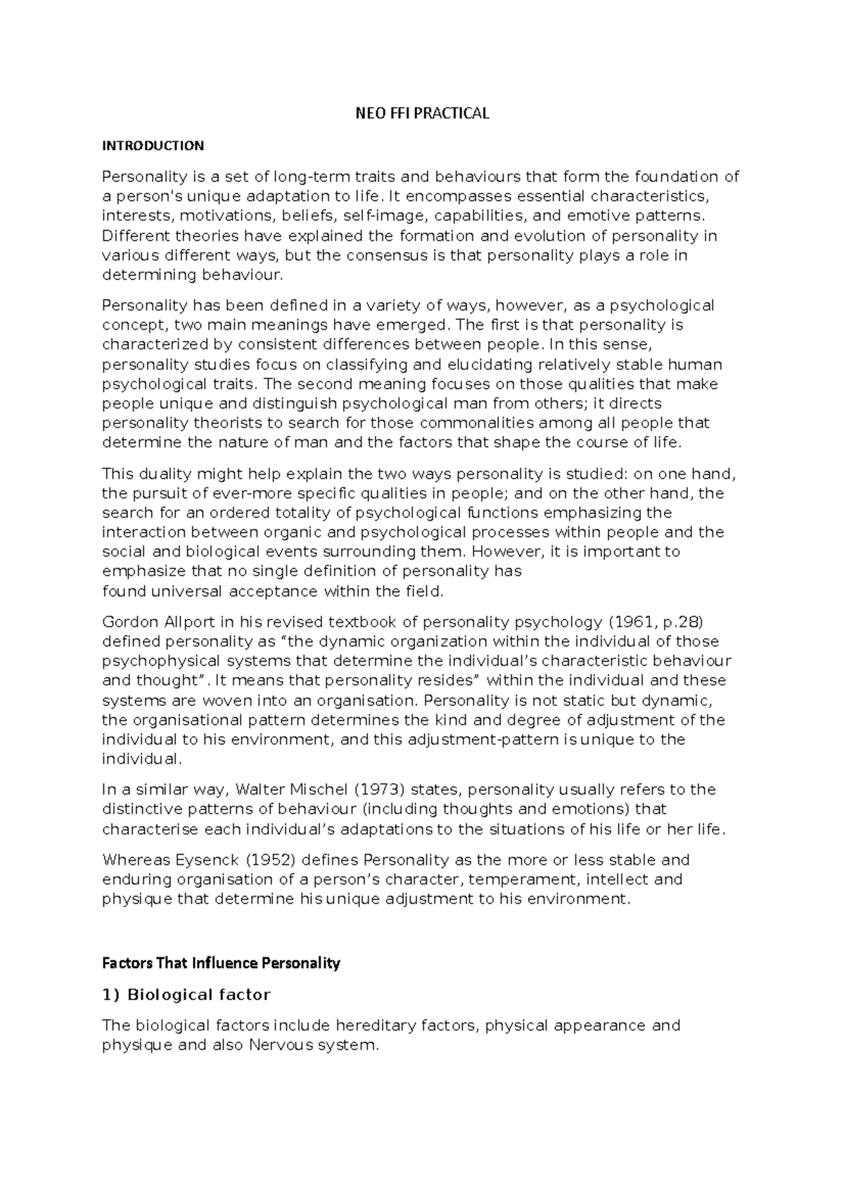 NEO FFI Practical INTRODUCTION - NEO FFI PRACTICAL INTRODUCTION ...