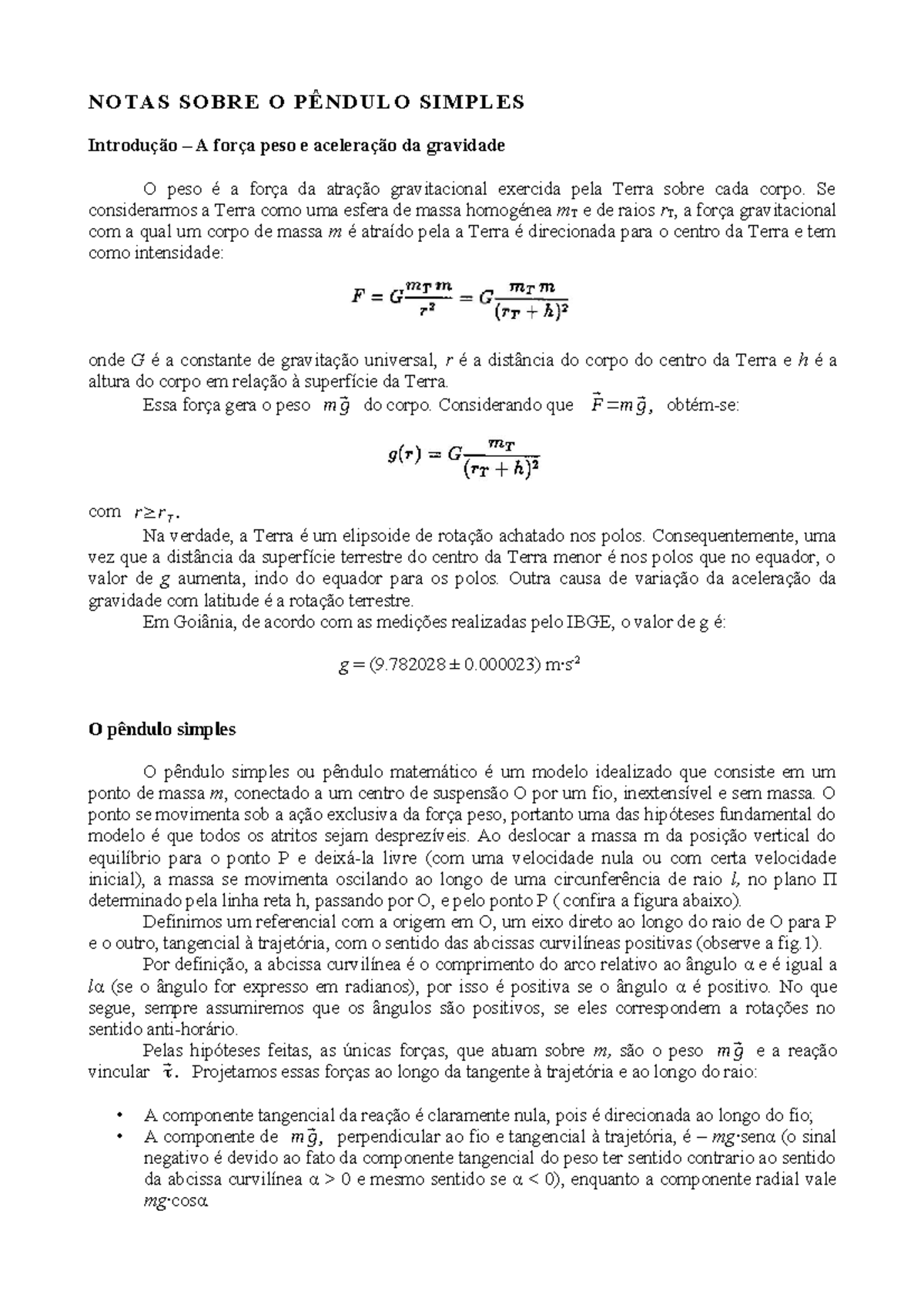NOTAS SOBRE O PÊNDULO SIMPLES - NOTAS SOBR E O PÊNDULO SIMPLES ...