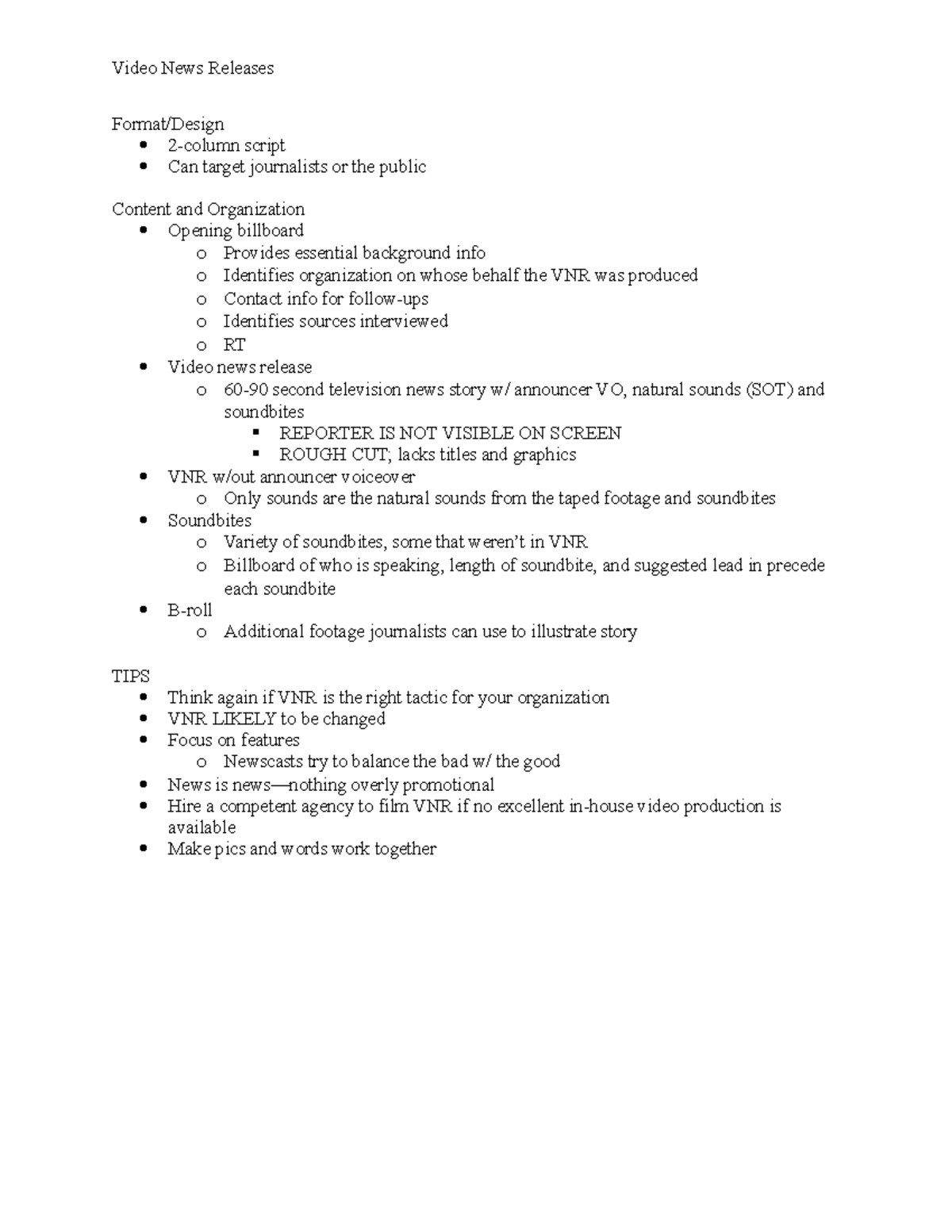 Video News Releases - Summary Strategic Planning for Public Relations ...