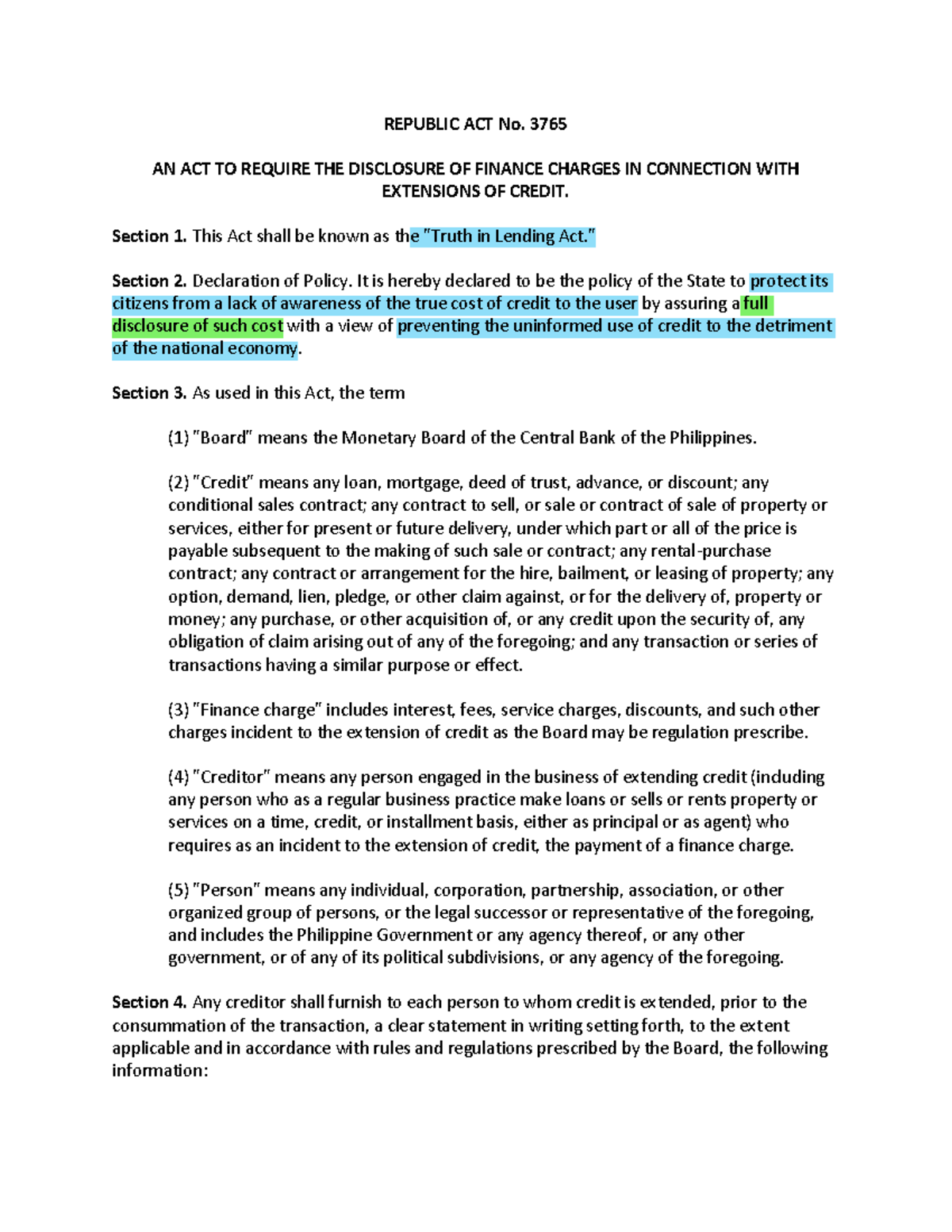2 RA 3765 Truth in Lending Act - REPUBLIC ACT No. 3765 AN ACT TO ...