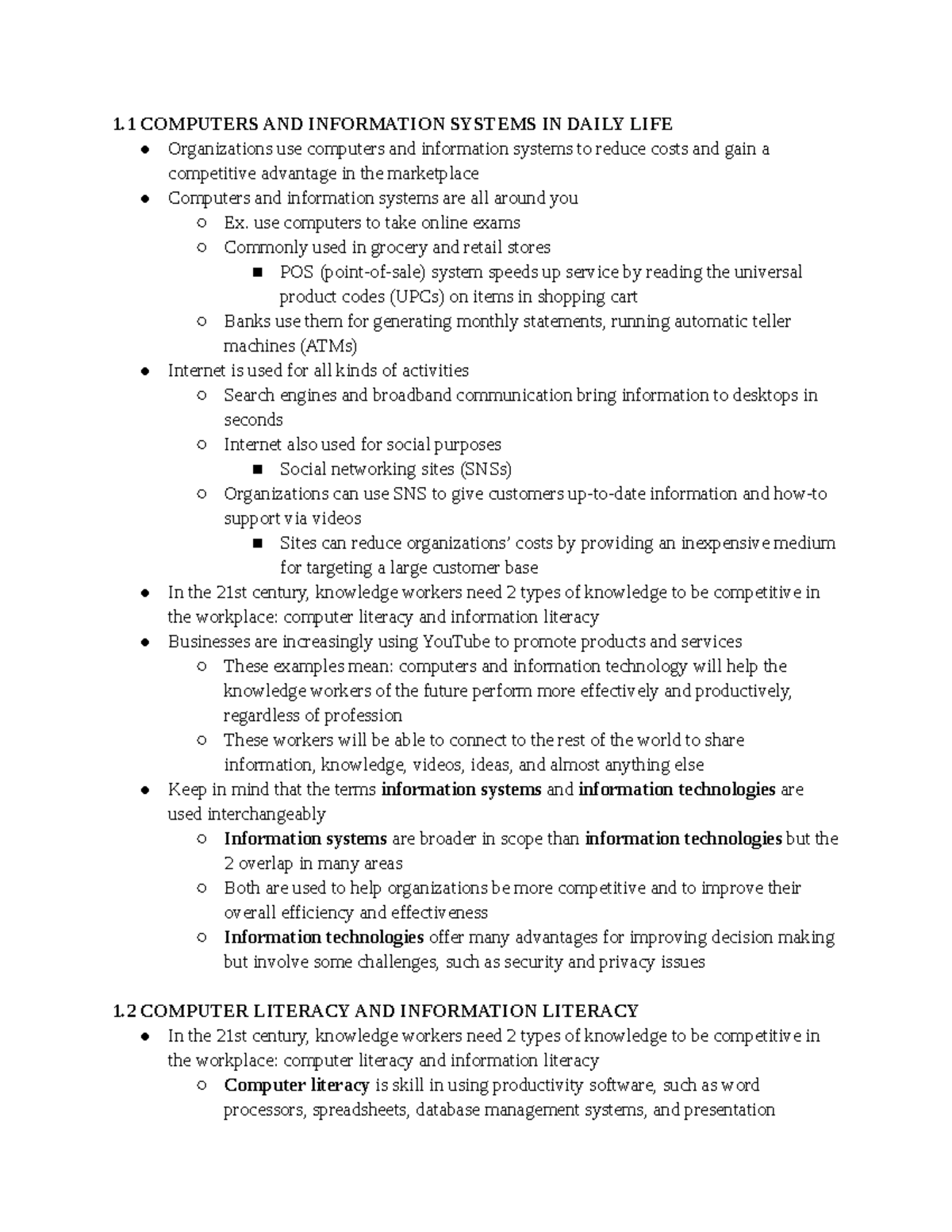 CSIS 2200 CH 1 notes - 1 COMPUTERS AND INFORMATION SYSTEMS IN DAILY ...
