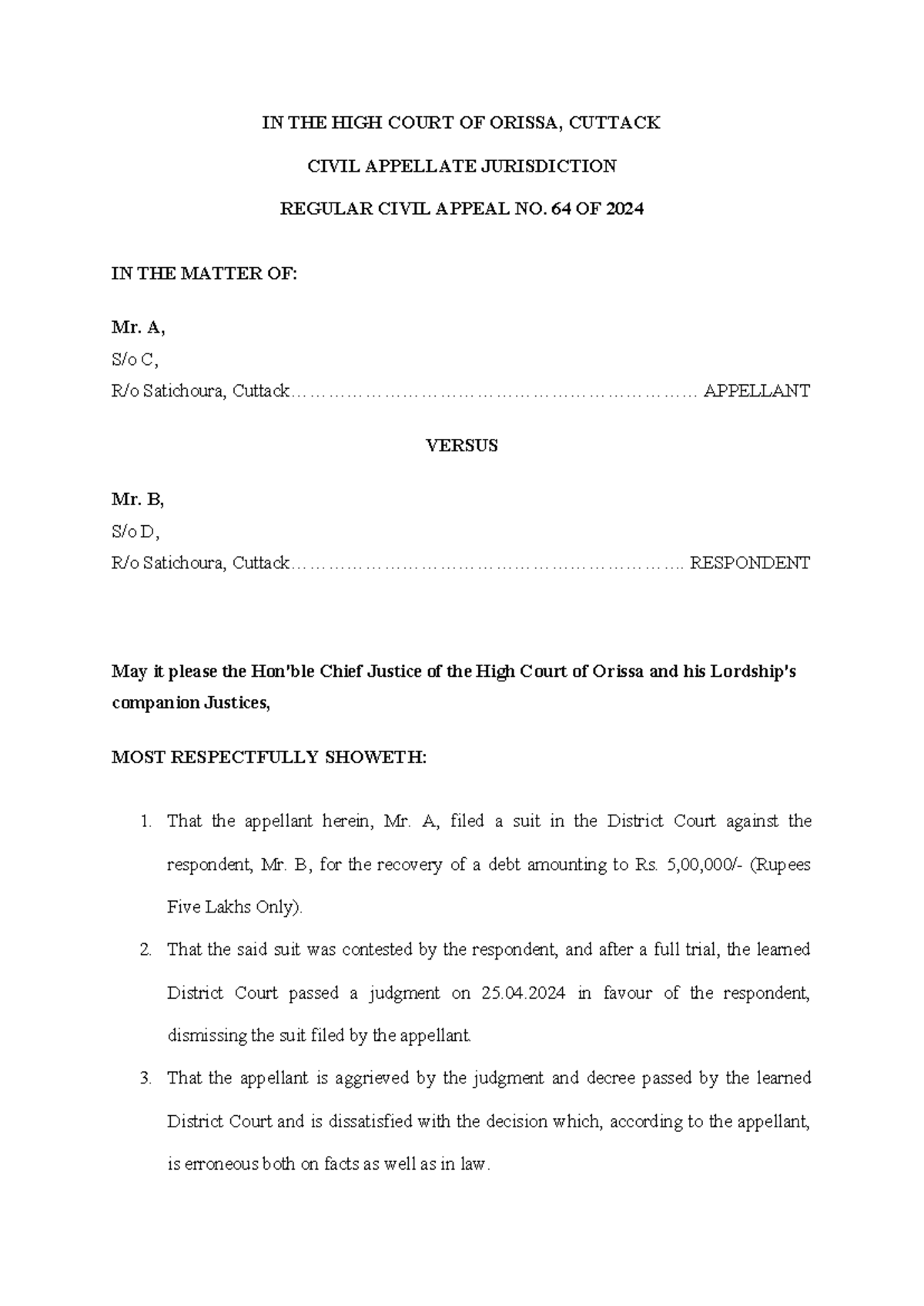 Dpc Assignment 7 Punya Prashun Panda 2182064 In The High Court Of Orissa Cuttack Civil