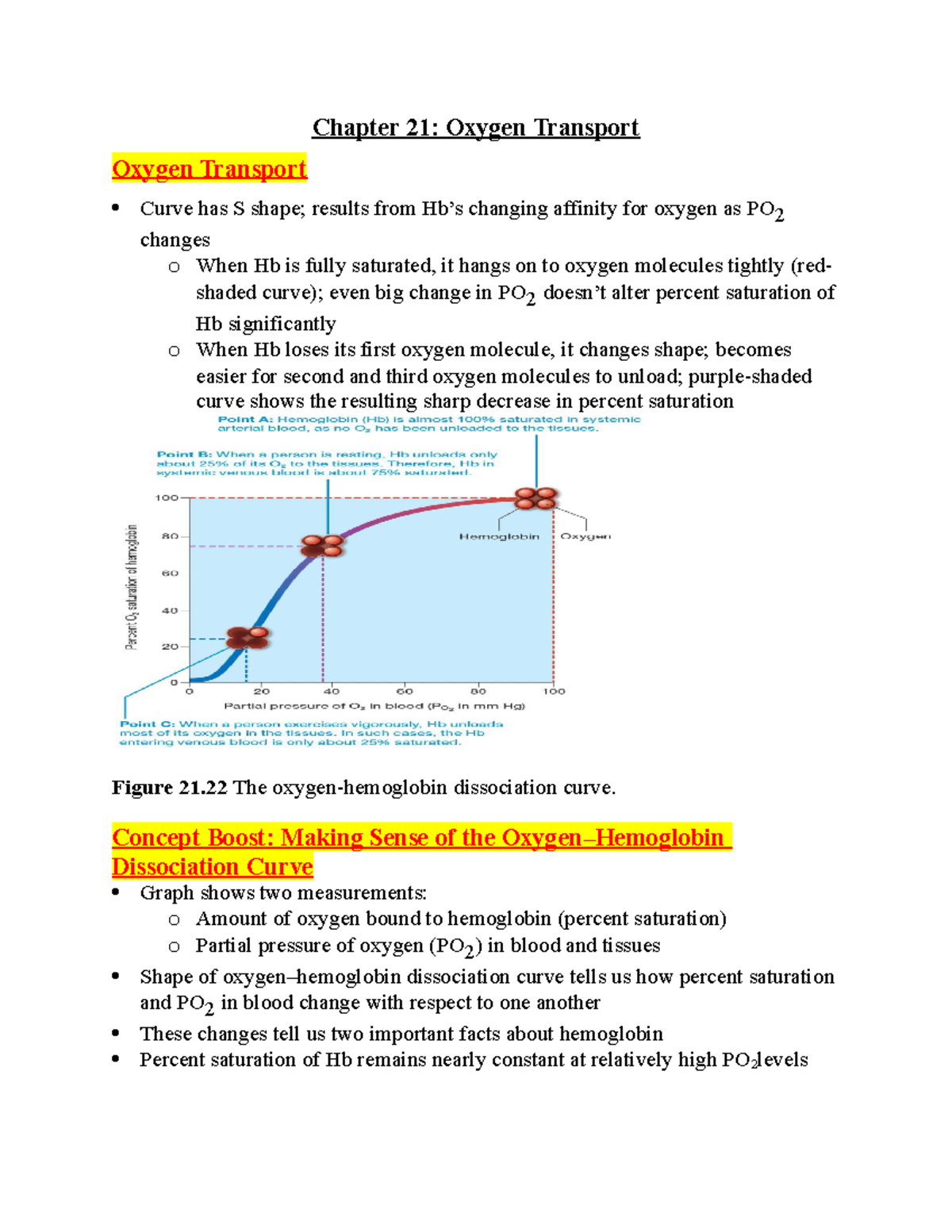 Chapter 21 15 - Chapter 21: Oxygen Transport Oxygen Transport Curve has ...