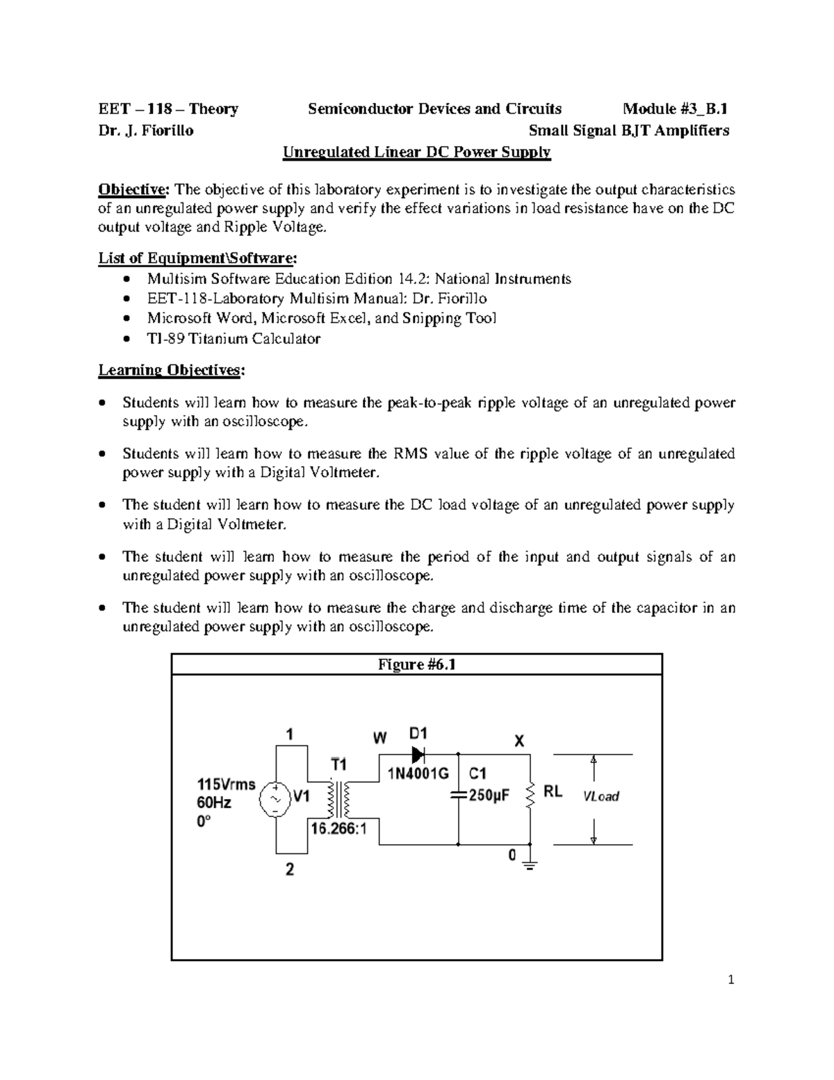 EET118 Lab Experiment #6 Procedure - EET – 118 – Theory Semiconductor ...