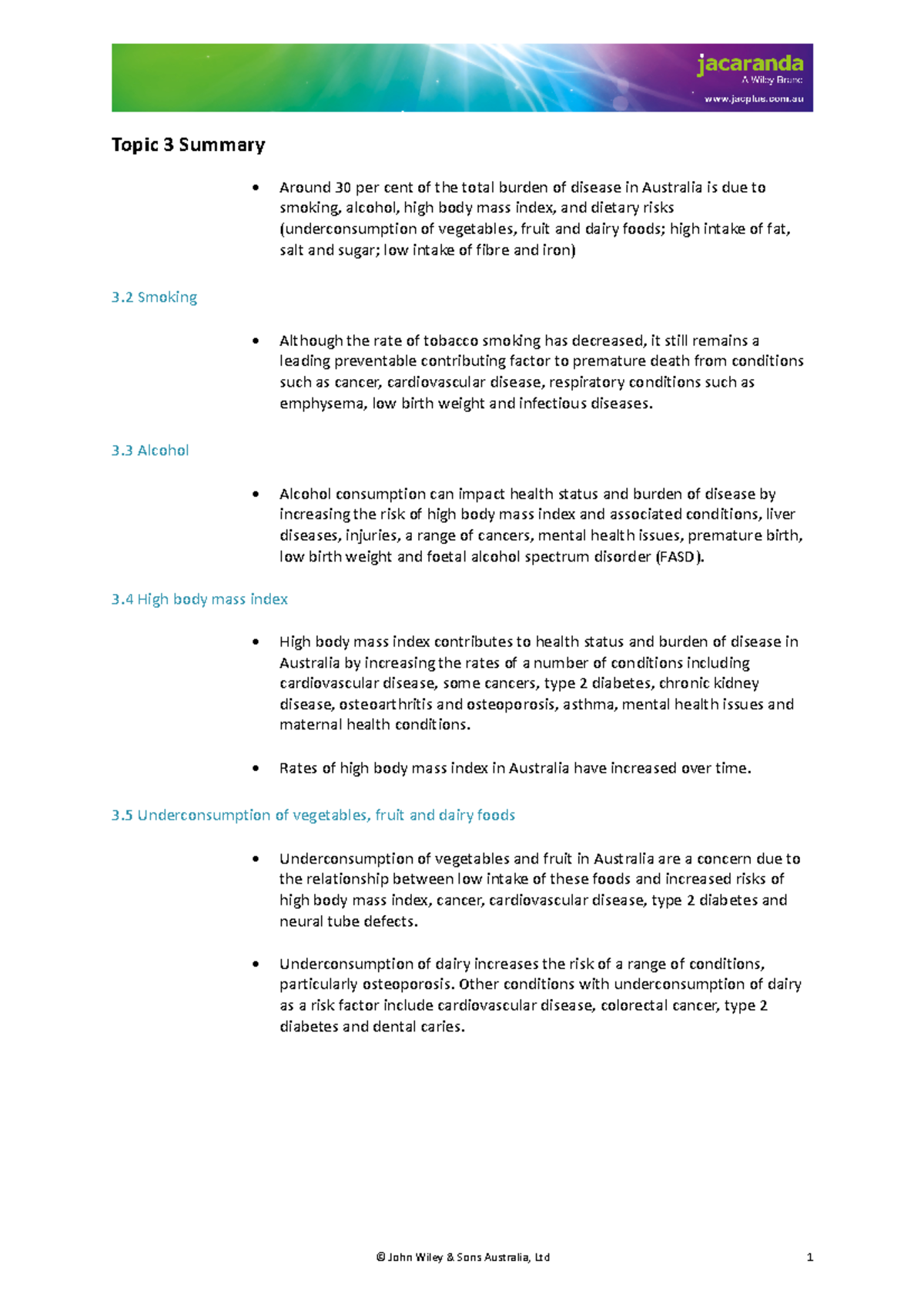 Chapter 3 summary notes - Topic 3 Summary Around 30 per cent of the ...