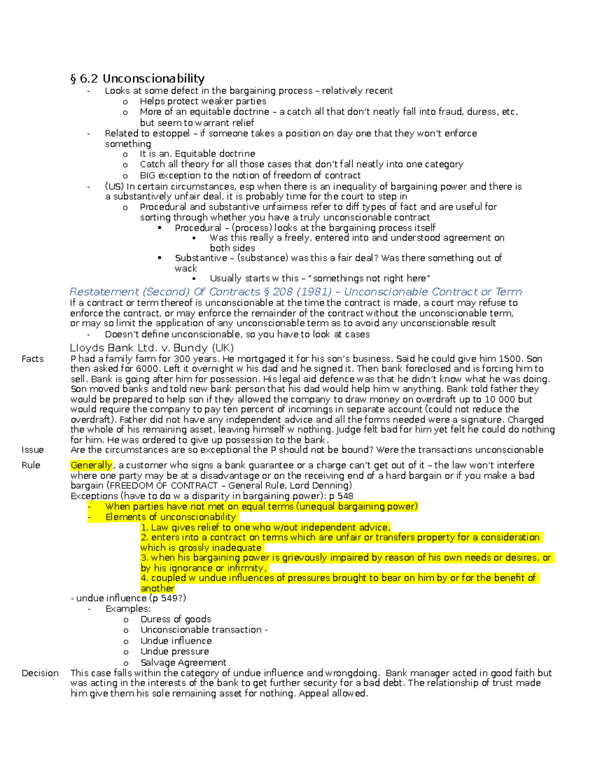Unconscionability - Summary of Concept - § 6 Unconscionability Looks at ...