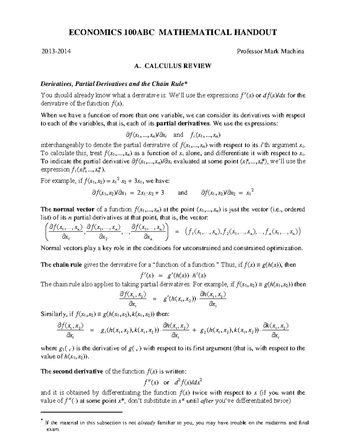 ECON 100ABC Math Handout 2013-2014 - ECONOMICS 100ABC MATHEMATICAL ...