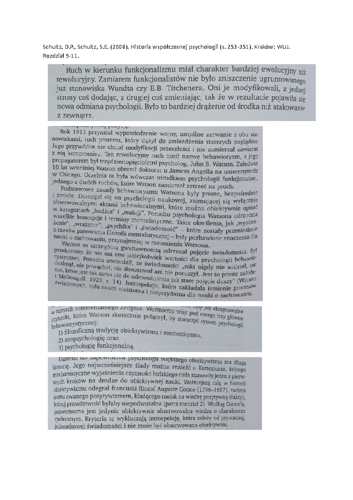 WDP Ćwiczenia behawioryzm - Schultz, D., Schultz, S. (2008). Historia współczesnej psychologii ...