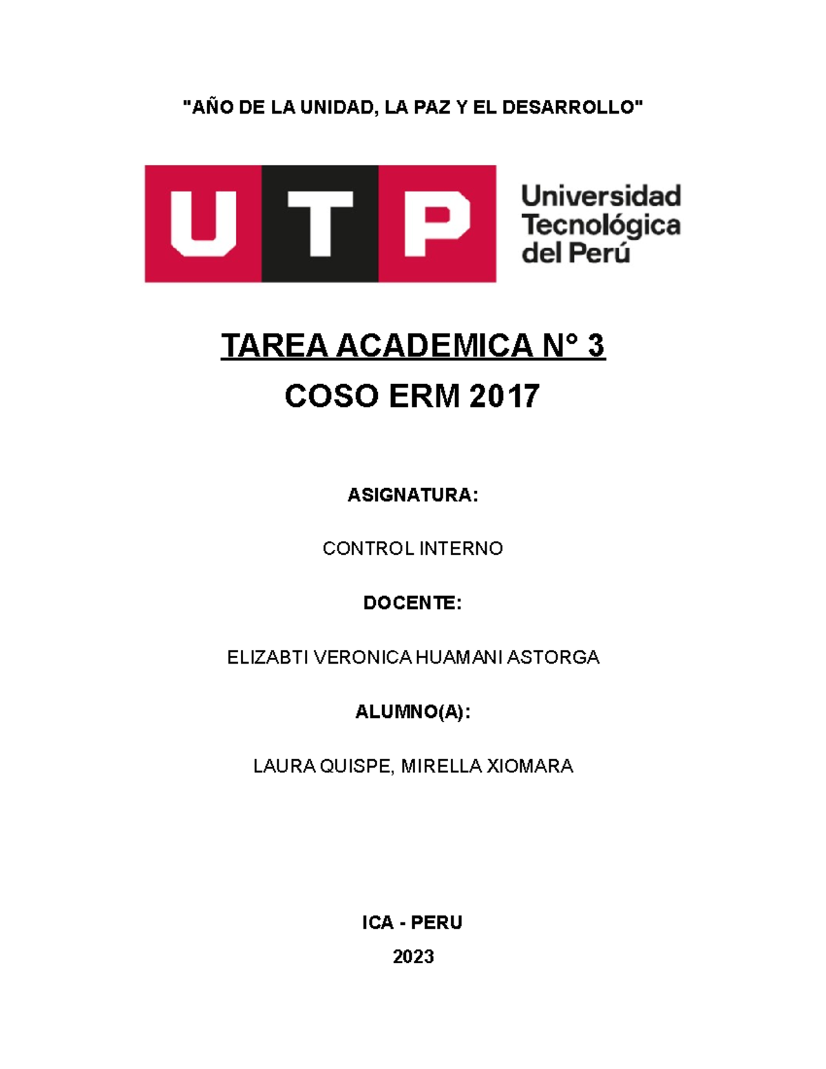 TA N°3 Laura Quispe Mirella - "AÑO DE LA UNIDAD, LA PAZ Y EL DESARROLLO" TAREA ACADEMICA - Studocu
