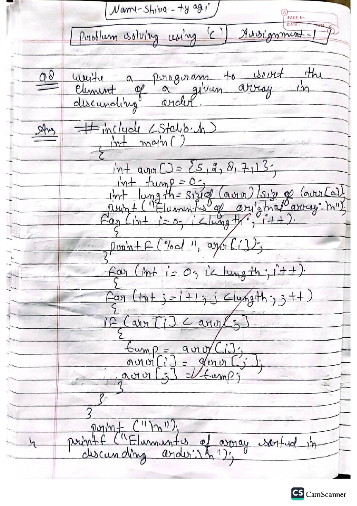 Problem solving assignment 1 - Master of computer application - Studocu