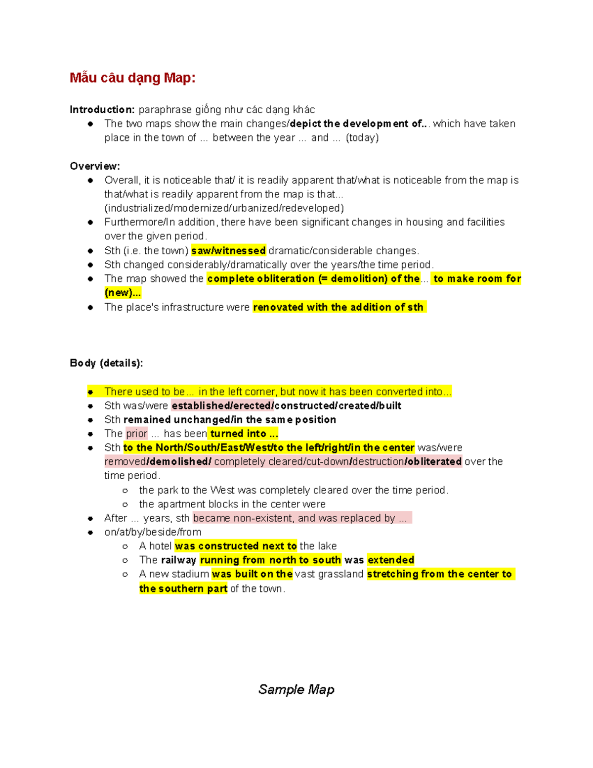 WT1 Map - Writing task 1. - Mẫu câu dạng Map: Introduction: paraphrase ...