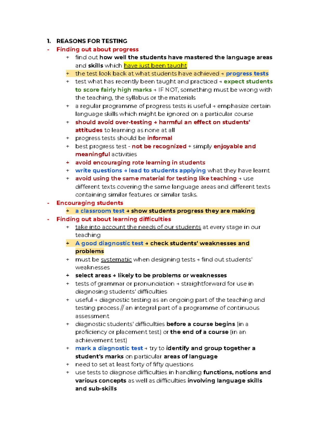 KTĐGNL - Midterm - very useful - 1. REASONS FOR TESTING Finding out ...