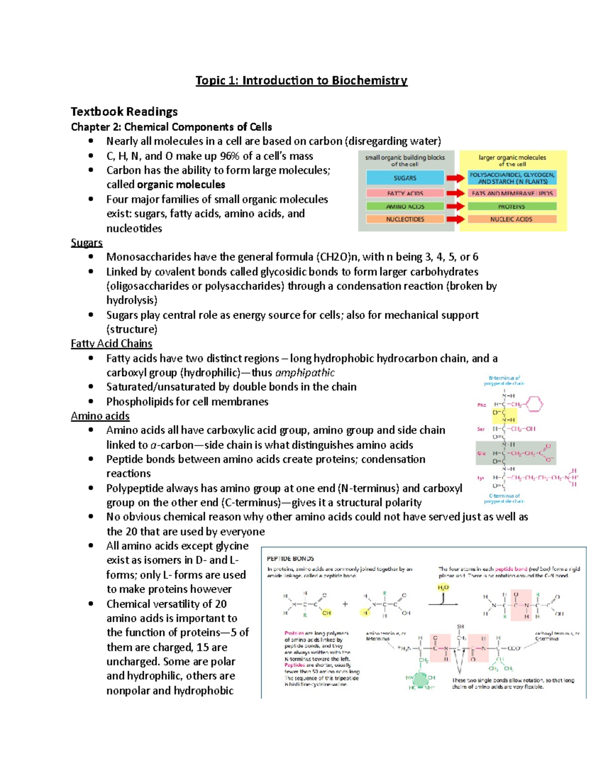 Topic 1 - Topic 1: Introduction to Biochemistry Textbook Readings ...