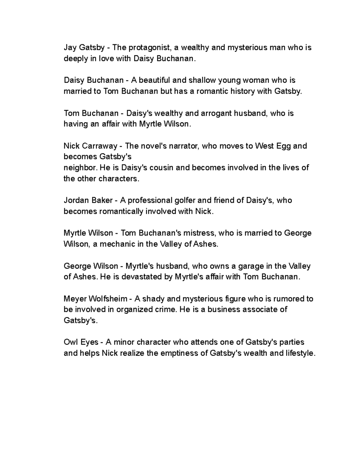 Great Gatsby - Jay Gatsby - The protagonist, a wealthy and mysterious ...