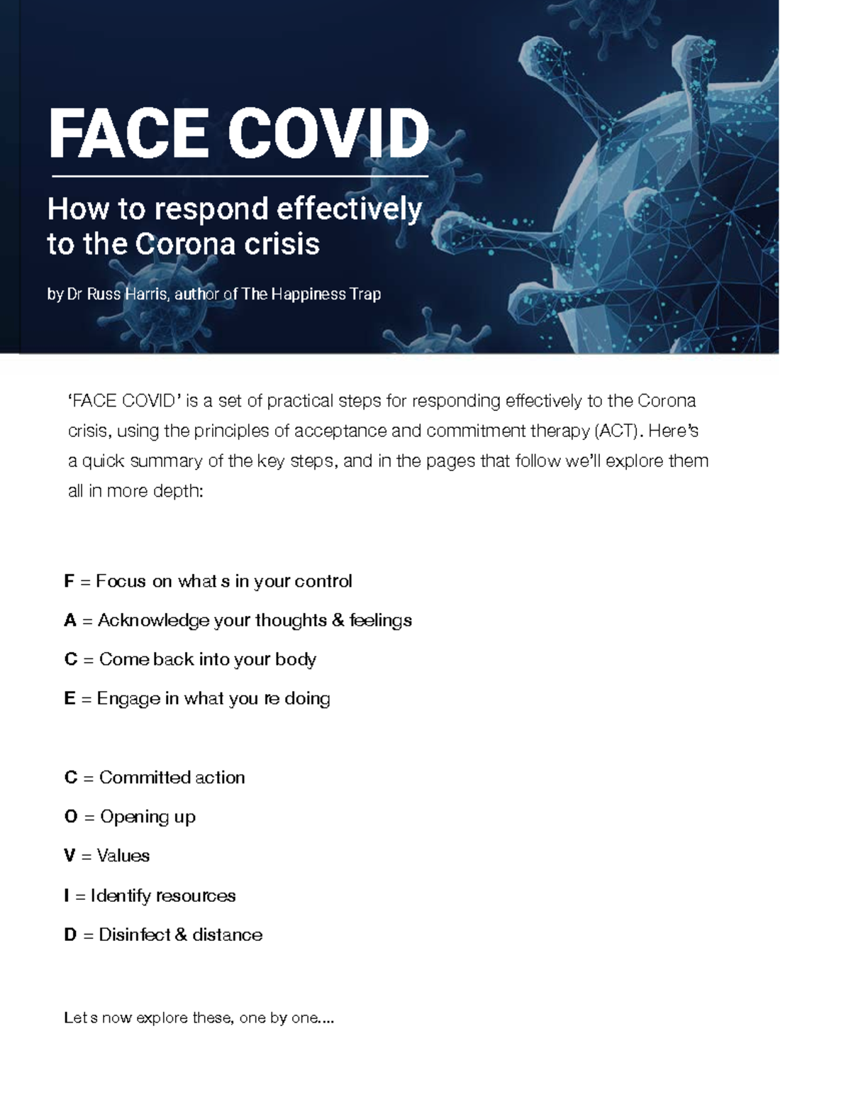 Dealing with convid anxiety - ‘FACE COVID’ is a set of practical steps ...