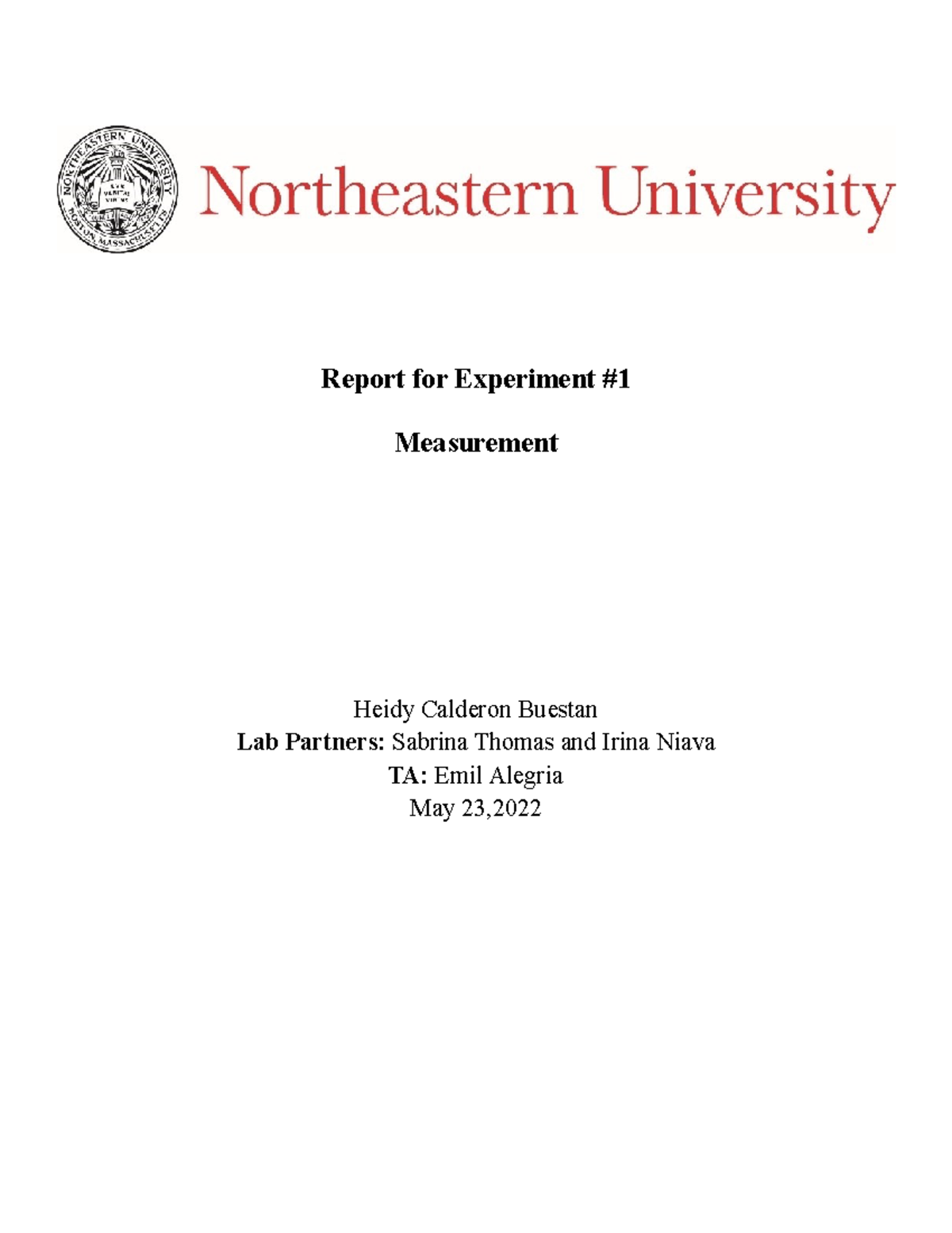 Lab one - the lab report that shows all calculations from the ...